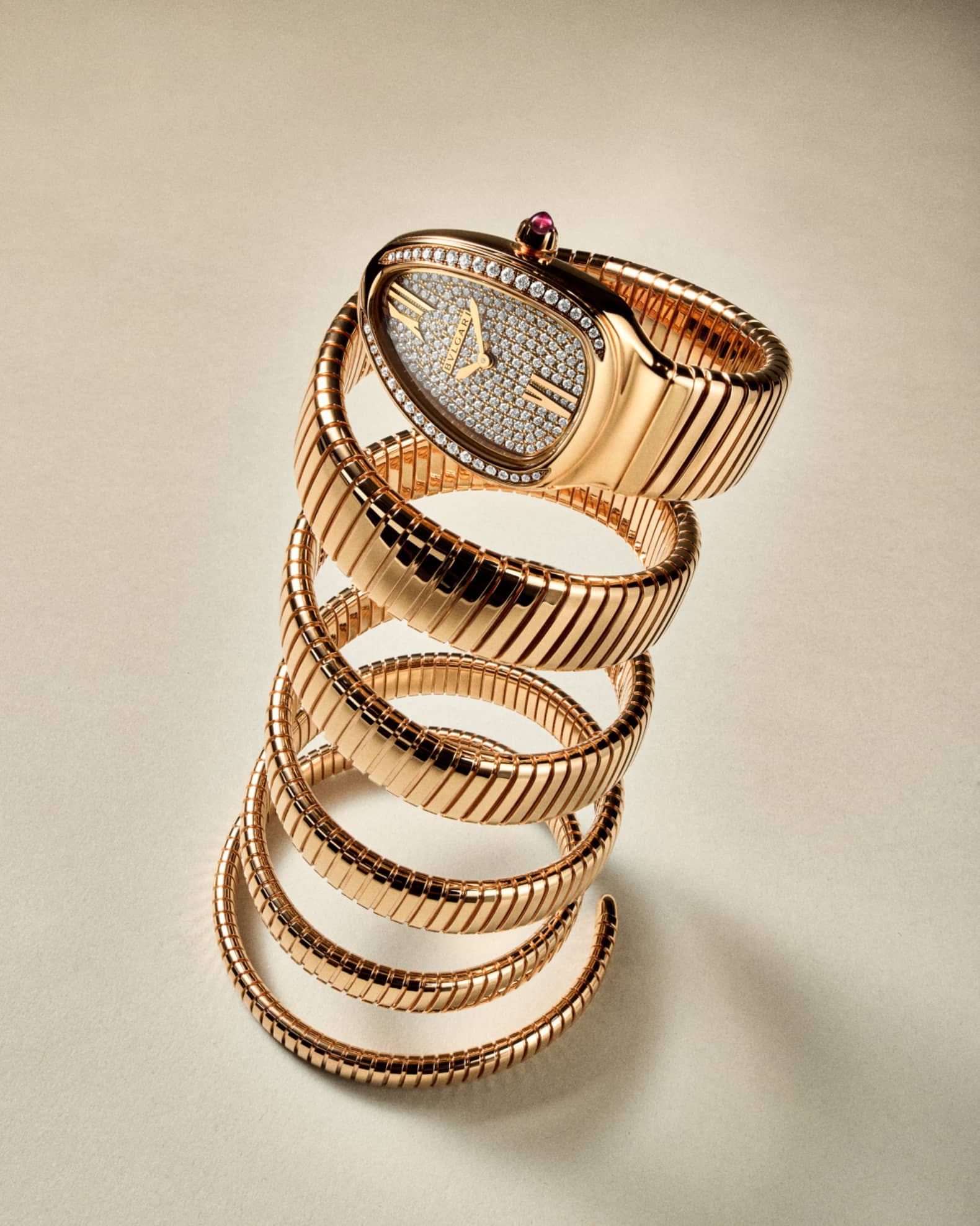 BVLGARI Serpenti 35mm 18K Rose Gold Diamond 5-Twirl Watch | Neiman Marcus