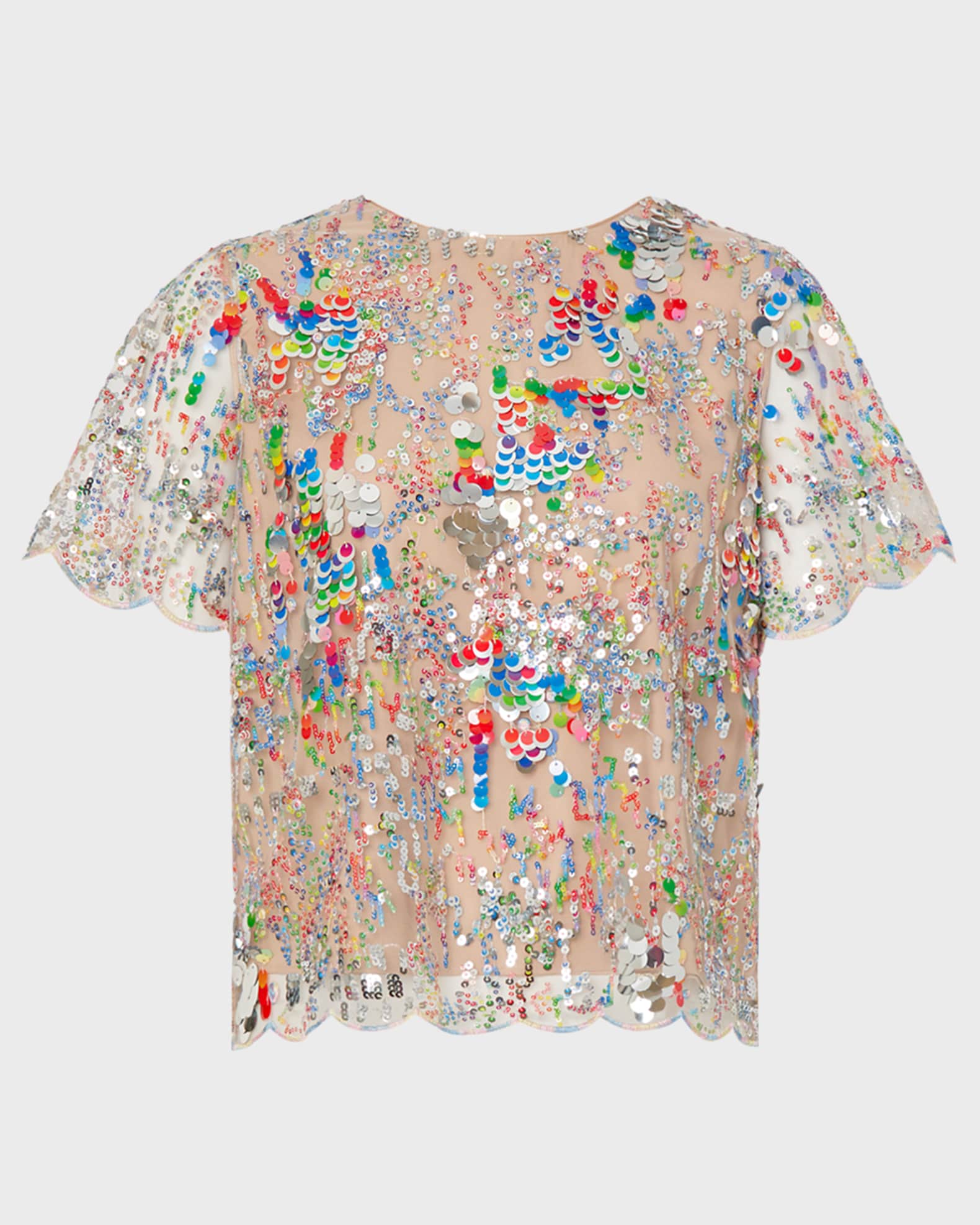Milly Katelynn Scalloped Sequin Tee | Neiman Marcus
