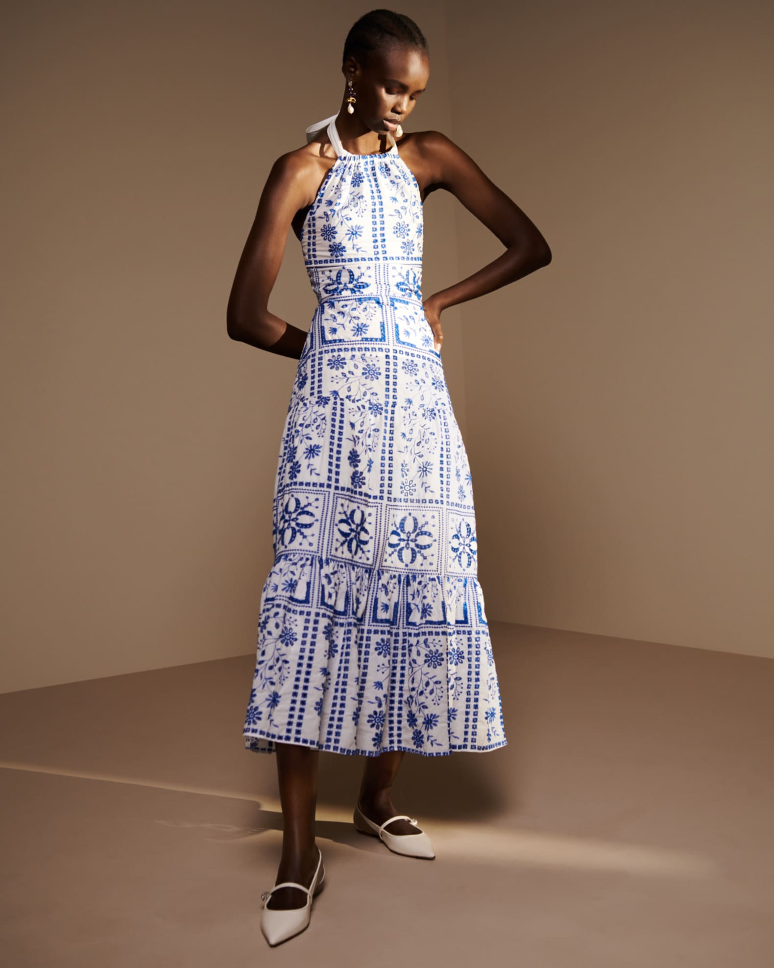 Milly Hayden Embroidered Eyelet Halter Maxi Dress | Neiman Marcus