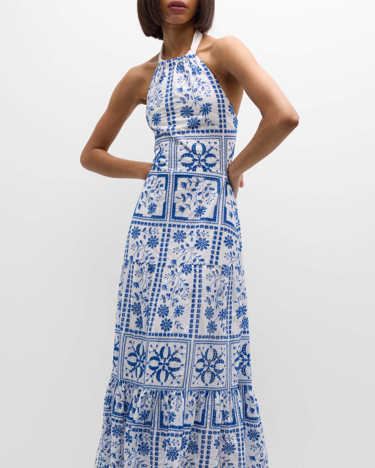 Milly Hayden Embroidered Eyelet Halter Maxi Dress | Neiman Marcus