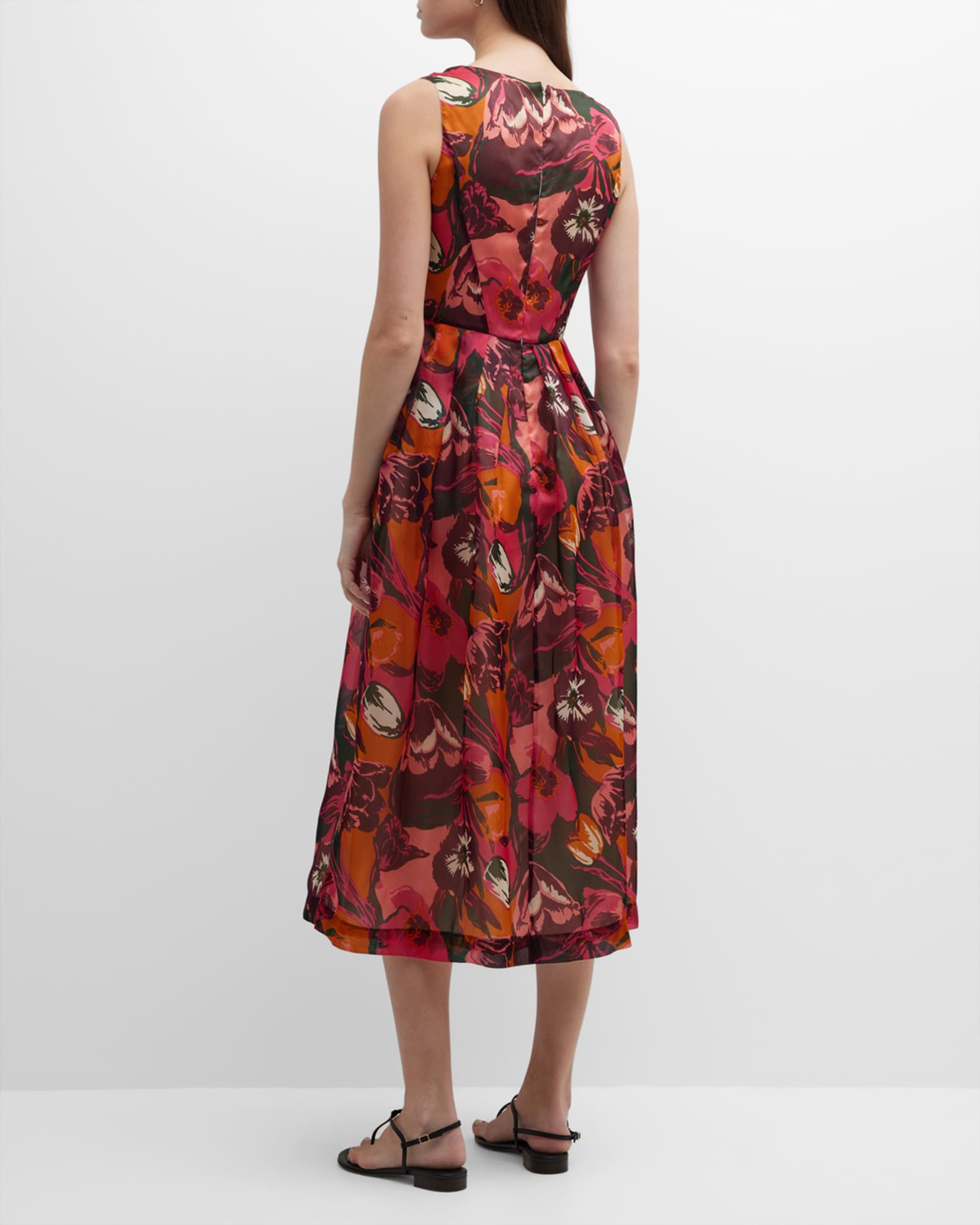 Sara Roka Riah Tulip-Print Midi Dress | Neiman Marcus