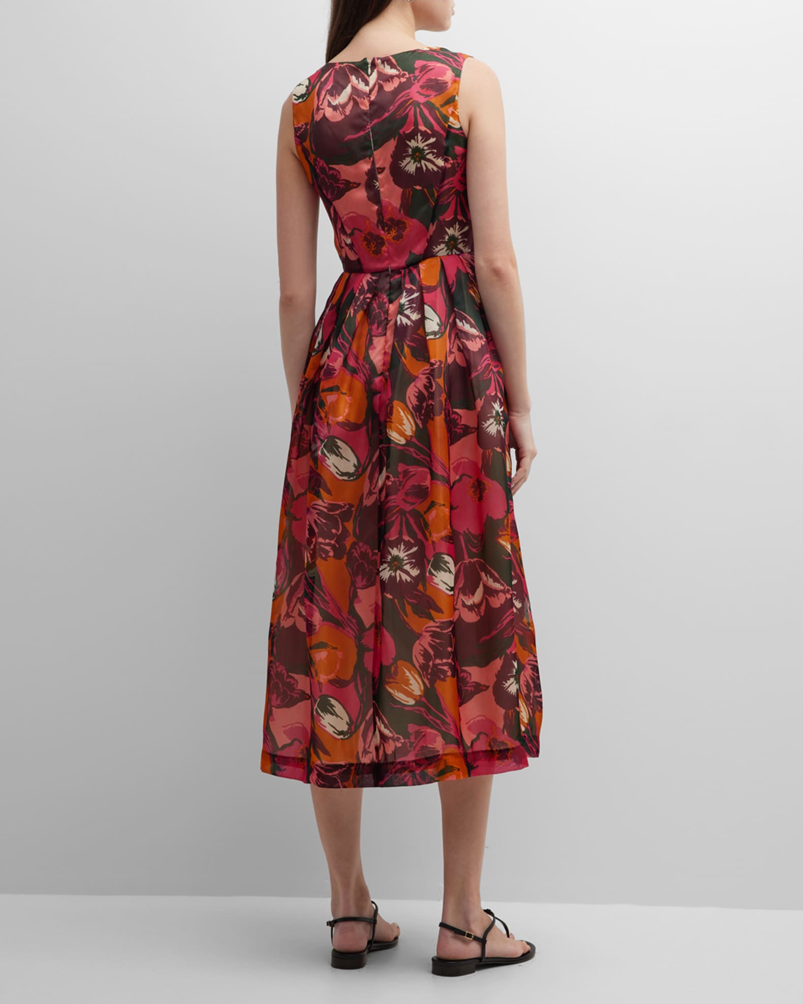 Sara Roka Riah Tulip-Print Midi Dress | Neiman Marcus