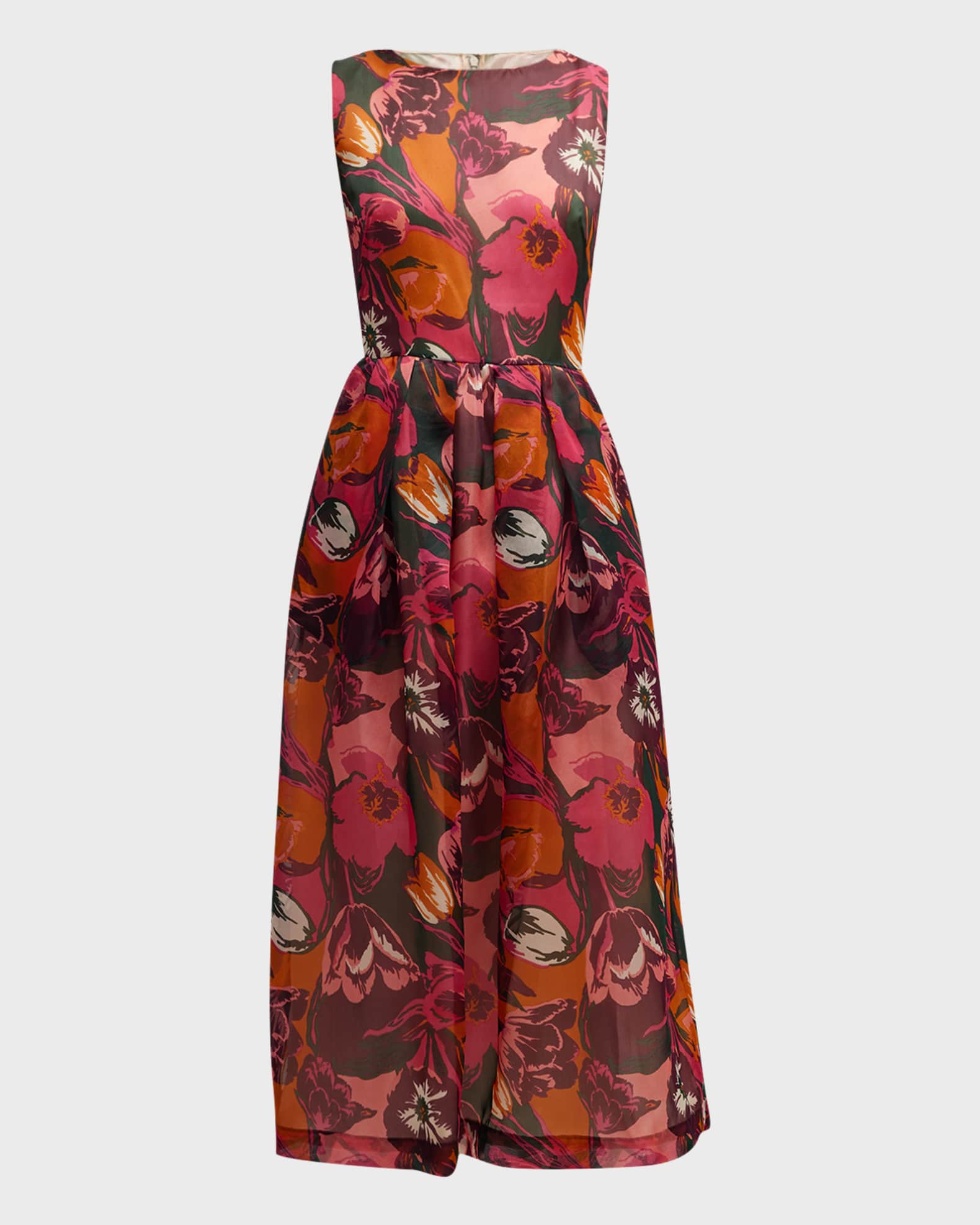Sara Roka Riah Tulip-Print Midi Dress | Neiman Marcus