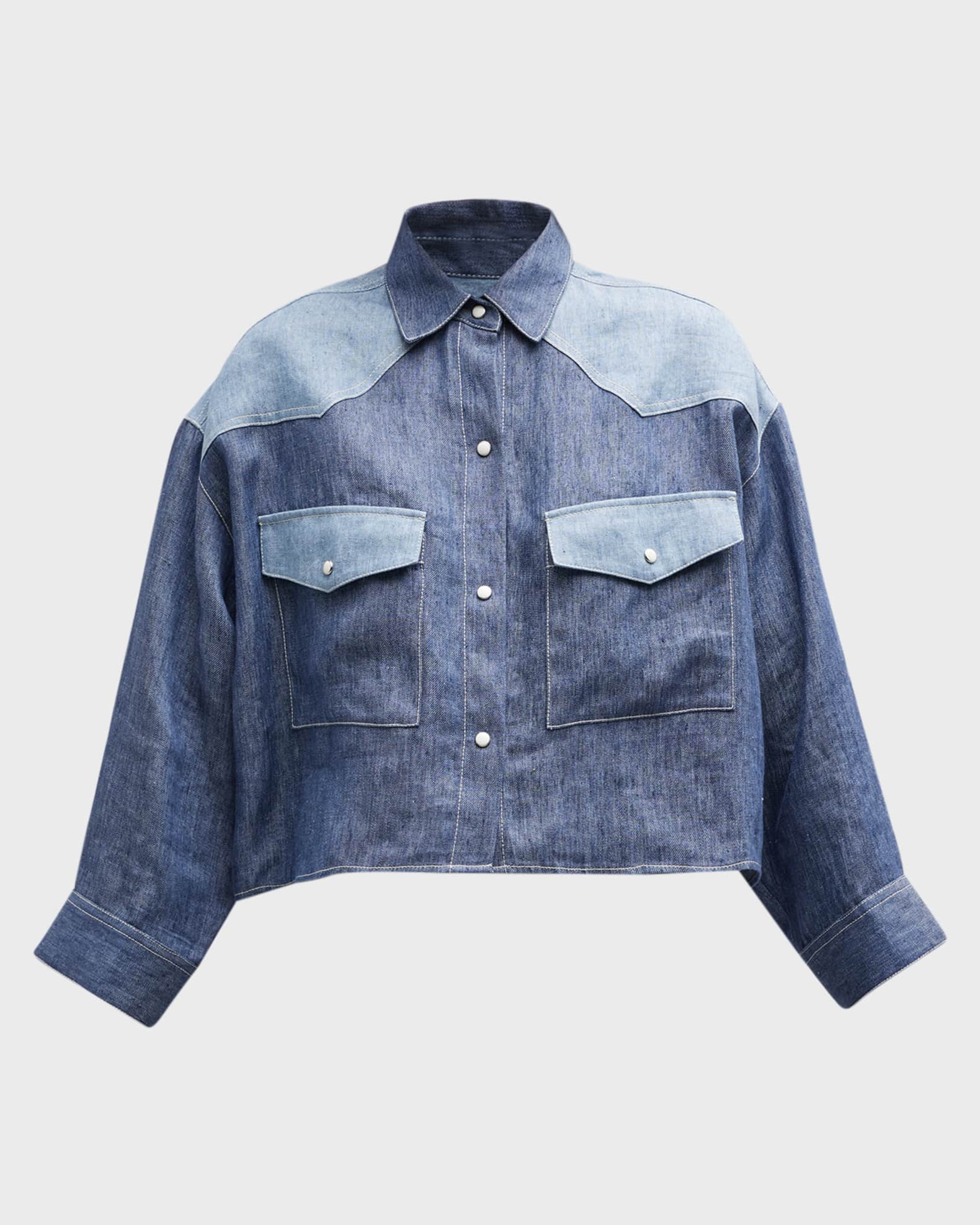 TWP Next Ex Cropped Colorblock Western Shirt | Neiman Marcus