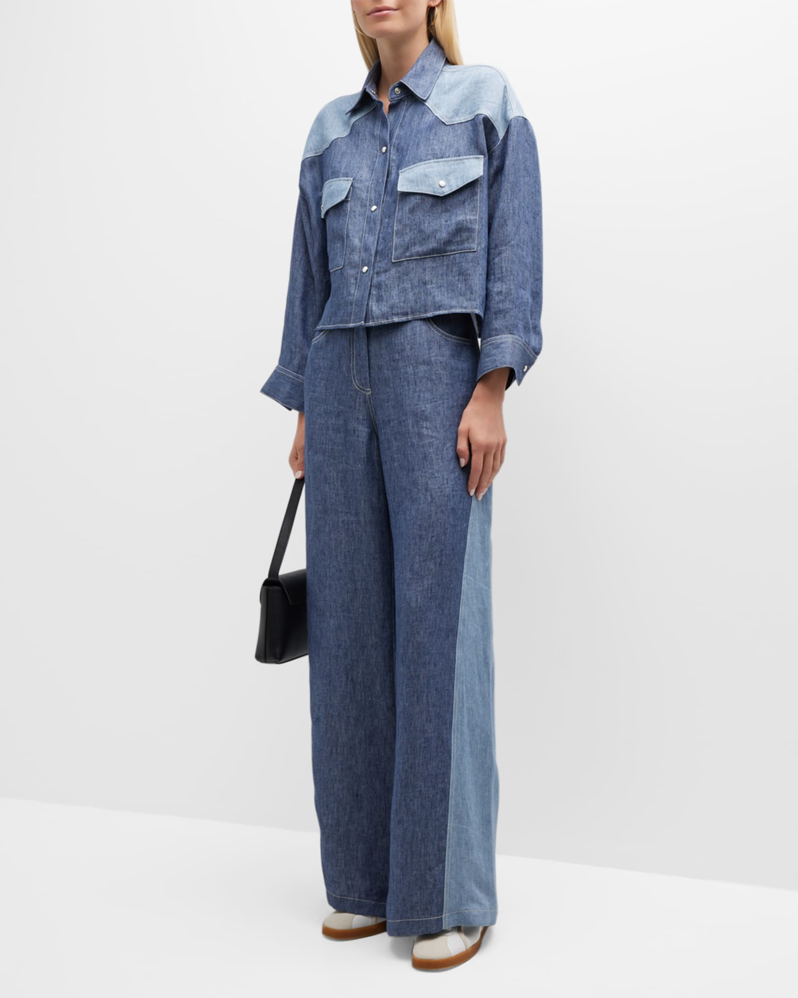 TWP Next Ex Cropped Colorblock Western Shirt | Neiman Marcus