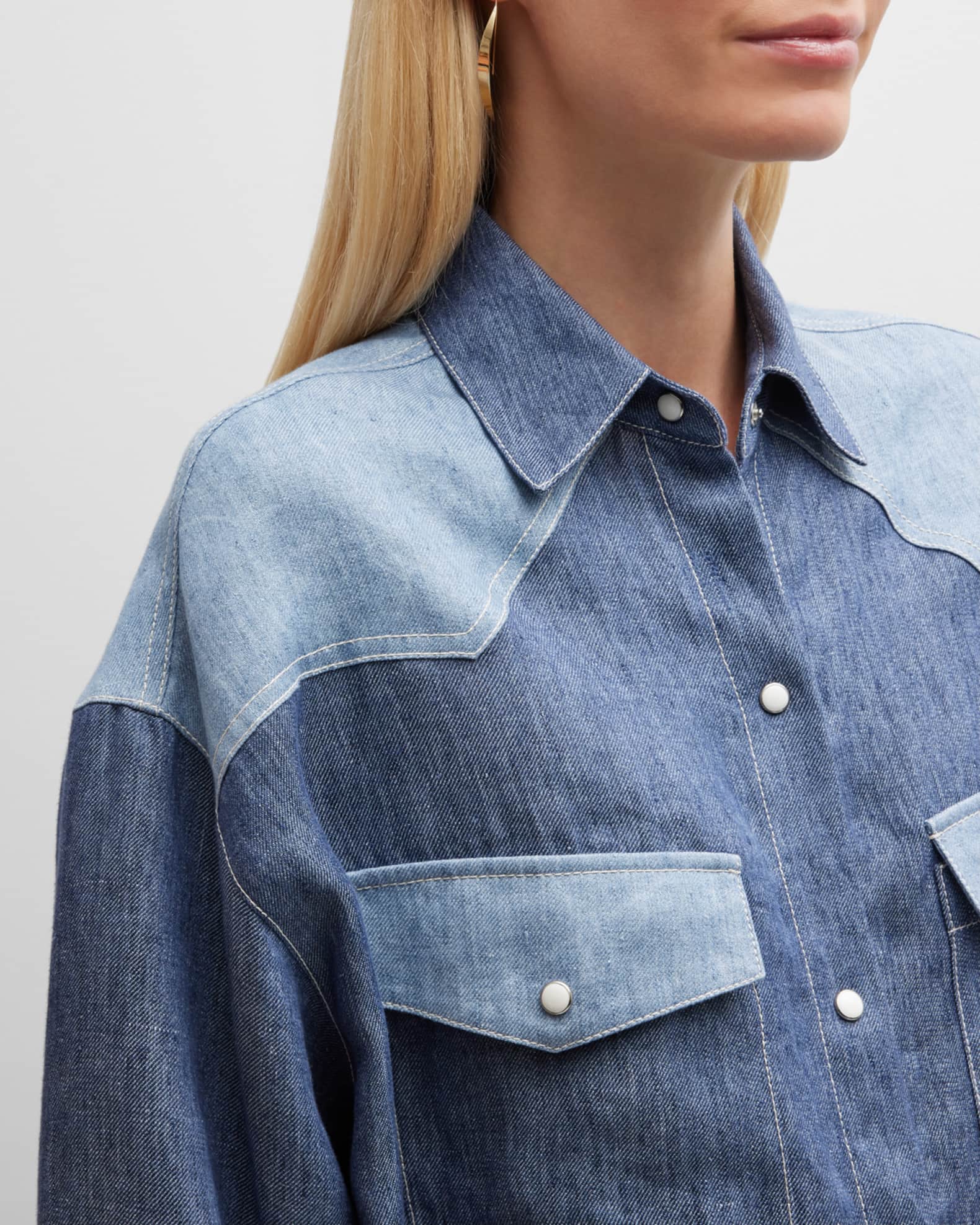 TWP Next Ex Cropped Colorblock Western Shirt | Neiman Marcus