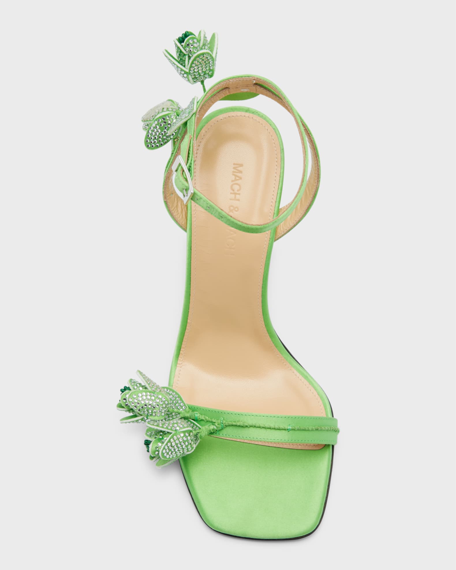 MACH & MACH Tulip Crystal Ankle-Strap Stiletto Sandals | Neiman Marcus