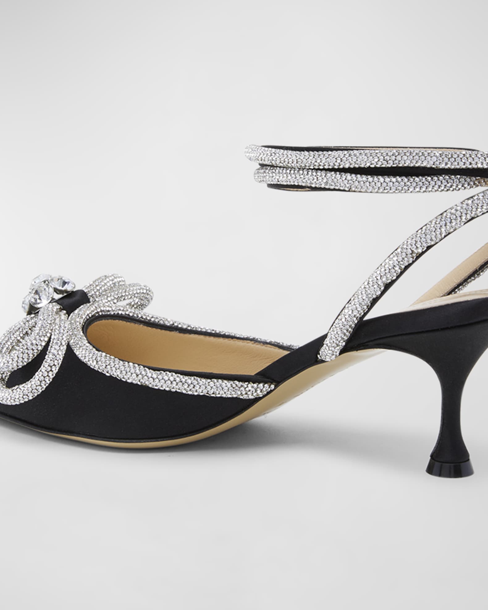 MACH & MACH Strass Bow Double Ankle-Strap Kitten Pumps | Neiman Marcus