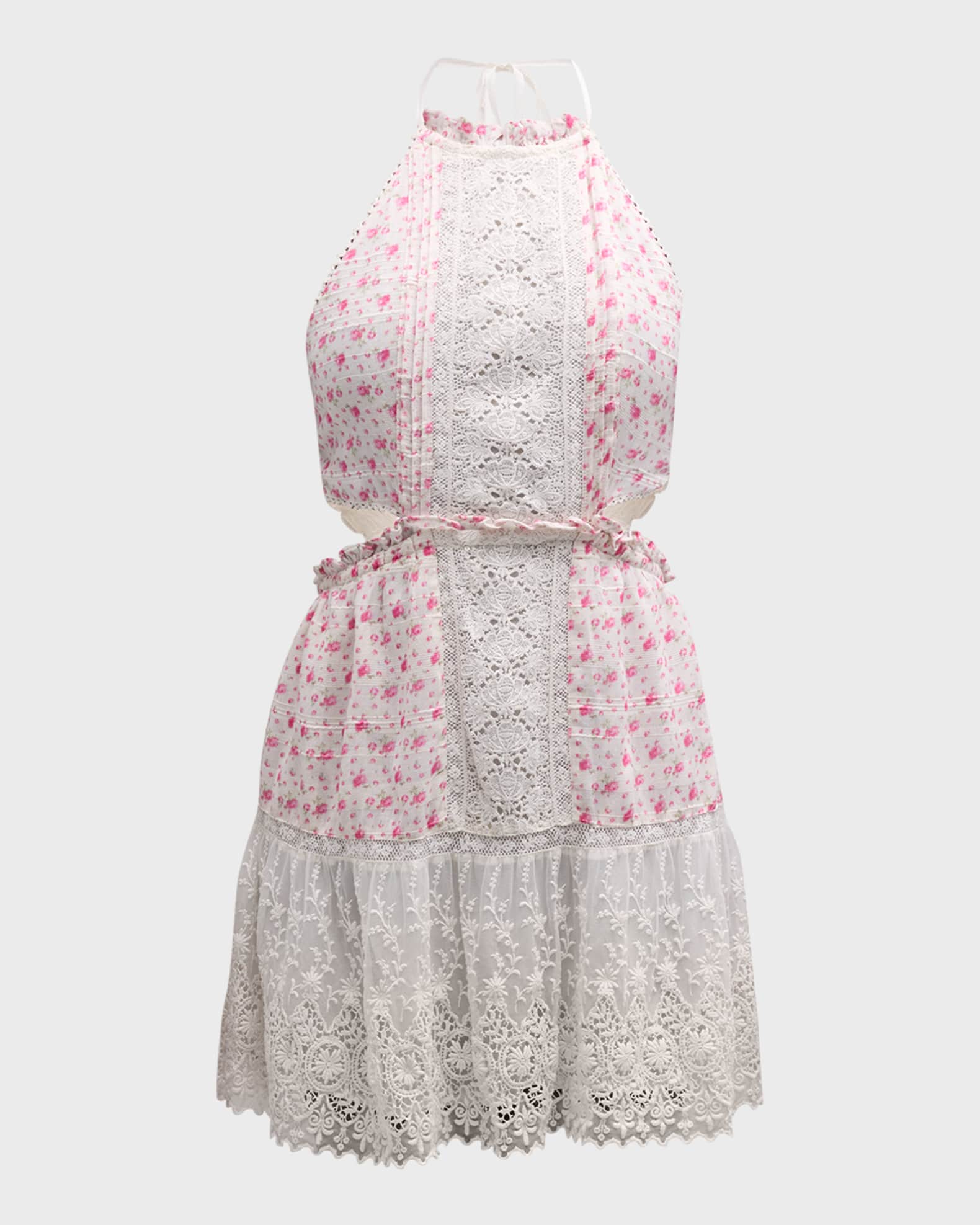 LoveShackFancy Kesia Embroidered Lace Halter Mini Dress | Neiman Marcus