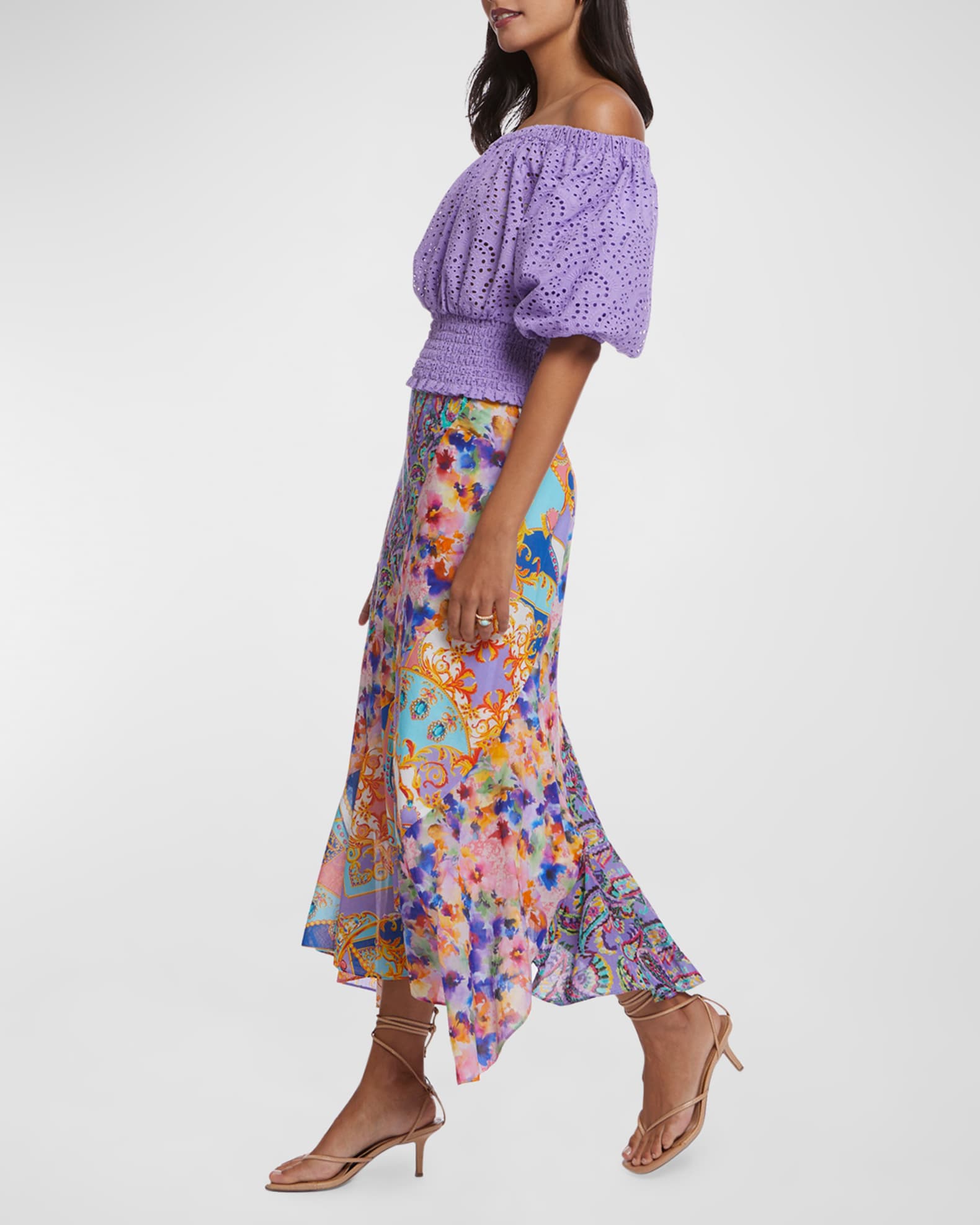 Robert Graham Esme Smocked Off-Shoulder Eyelet Blouse | Neiman Marcus