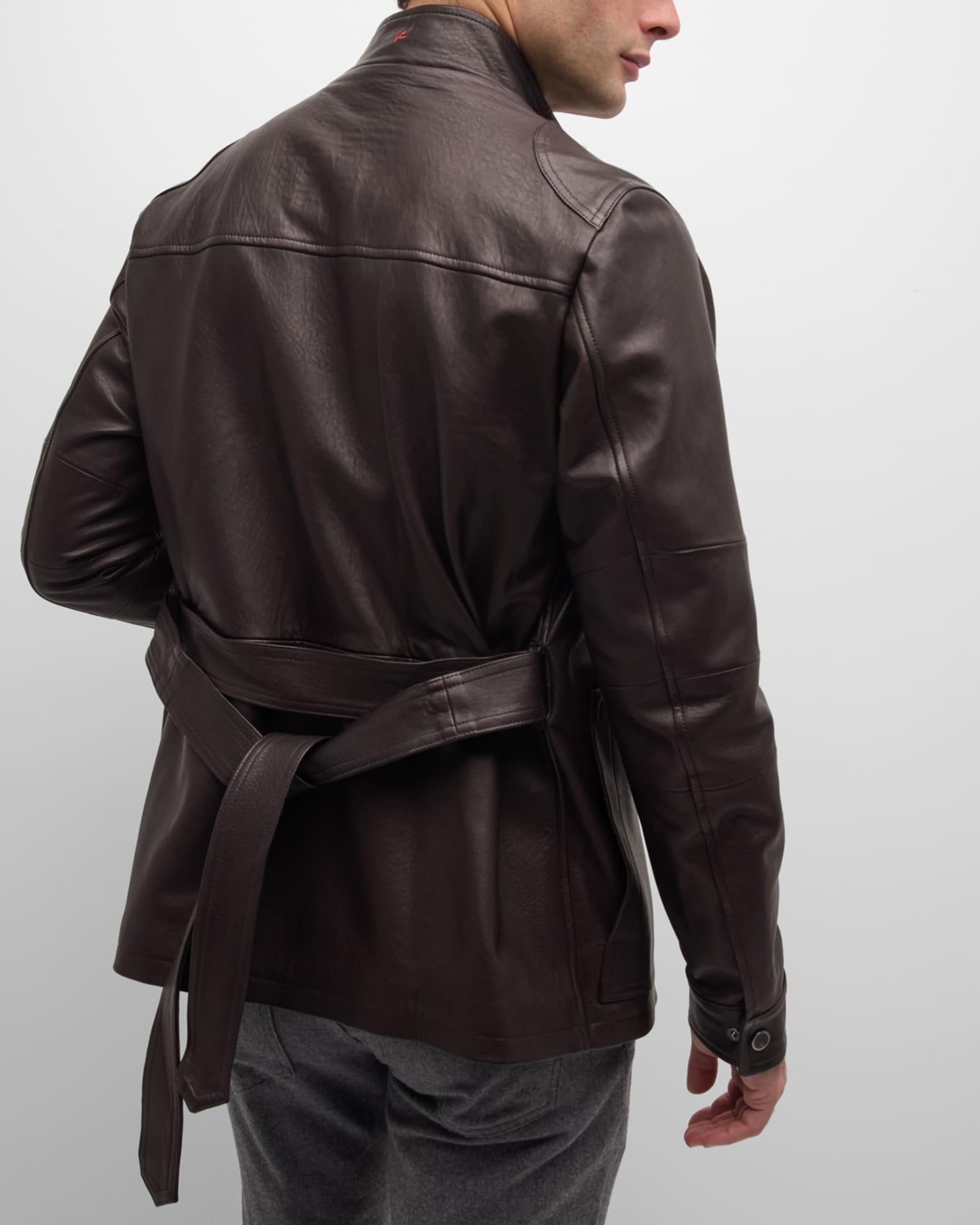 Isaia Men's Leather Full-Zip Field Jacket | Neiman Marcus