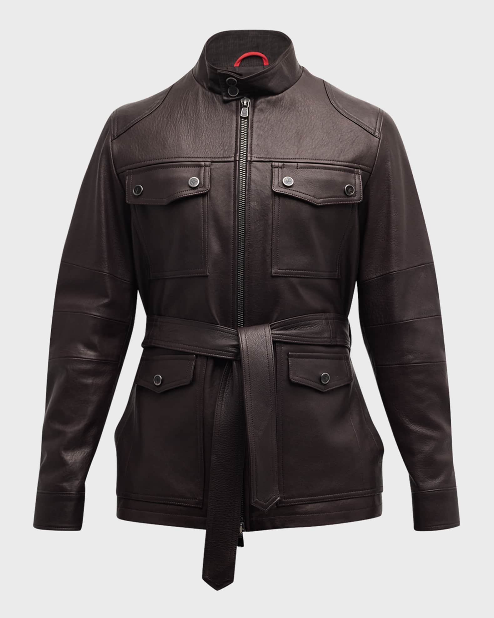 Isaia Men's Leather Full-Zip Field Jacket | Neiman Marcus