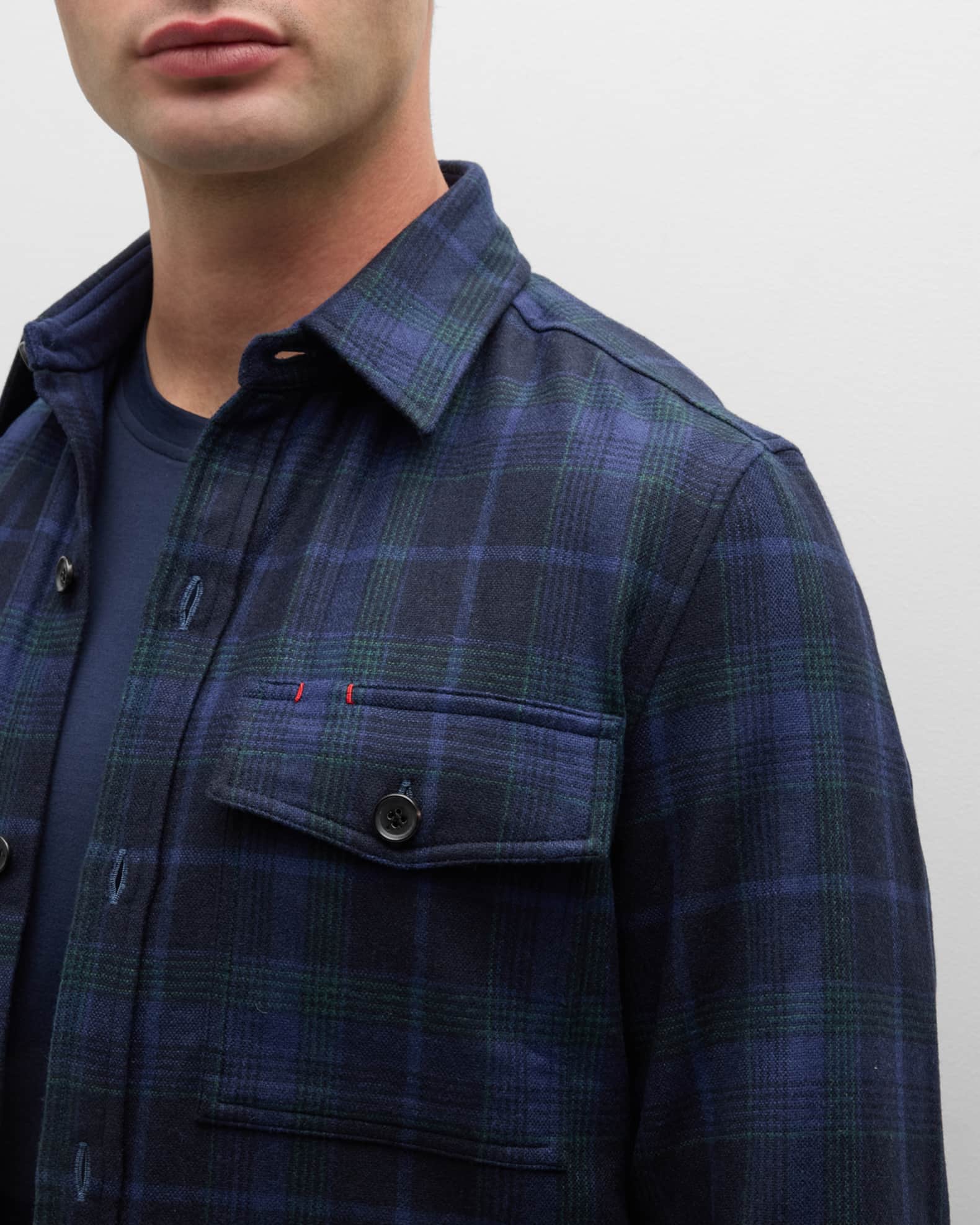 Isaia Men's Wool-Cashmere Plaid Overshirt | Neiman Marcus