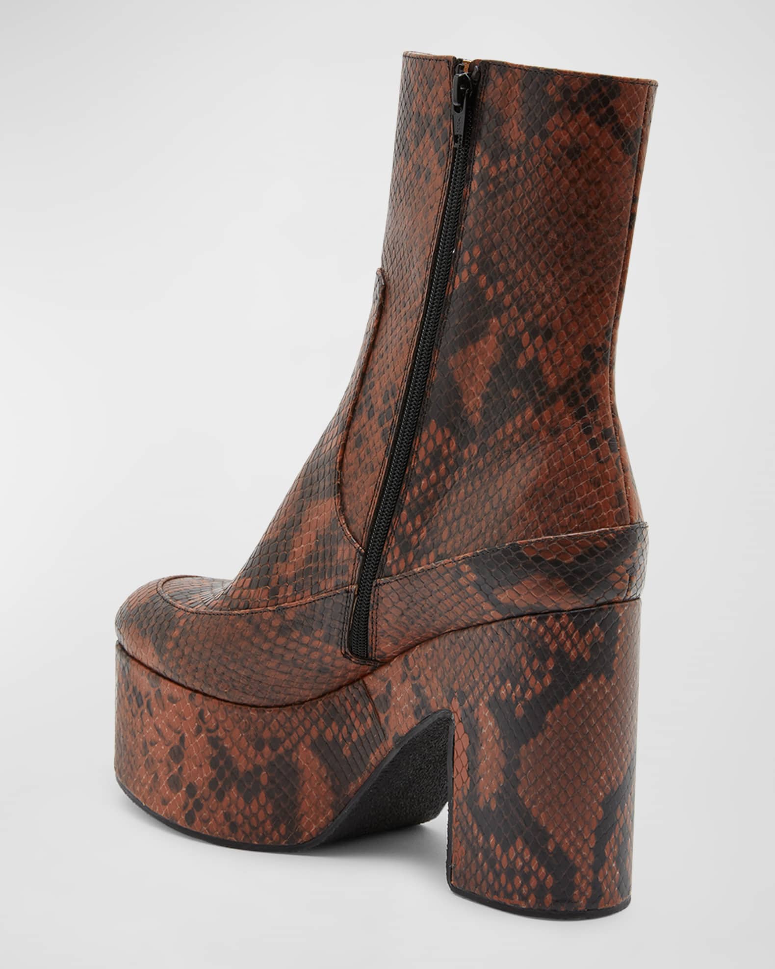 Dries Van Noten Python-Embossed Platform Ankle Booties | Neiman Marcus