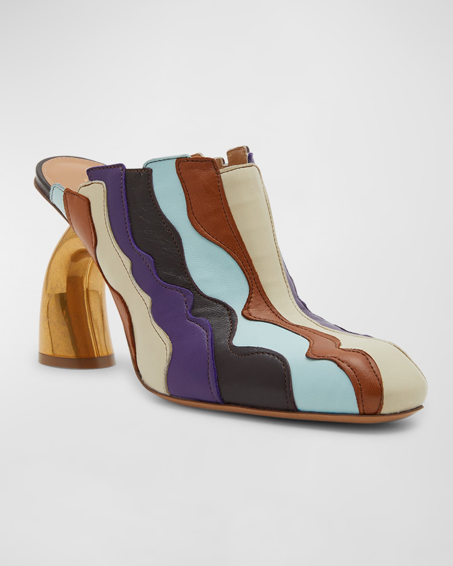 Dries Van Noten Patchwork Colorblock Metallic-Heel Mules | Neiman Marcus