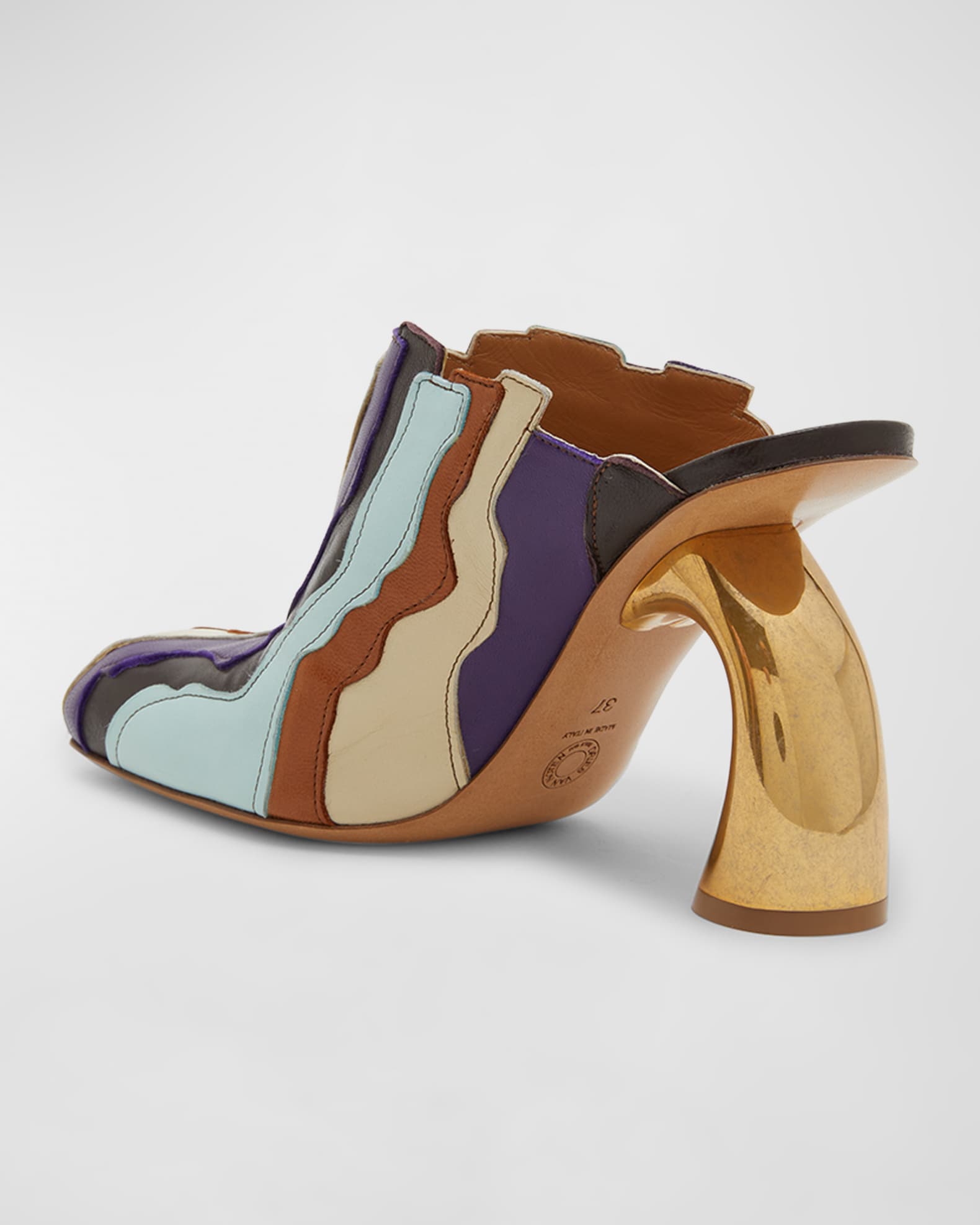 Dries Van Noten Patchwork Colorblock Metallic-Heel Mules | Neiman Marcus