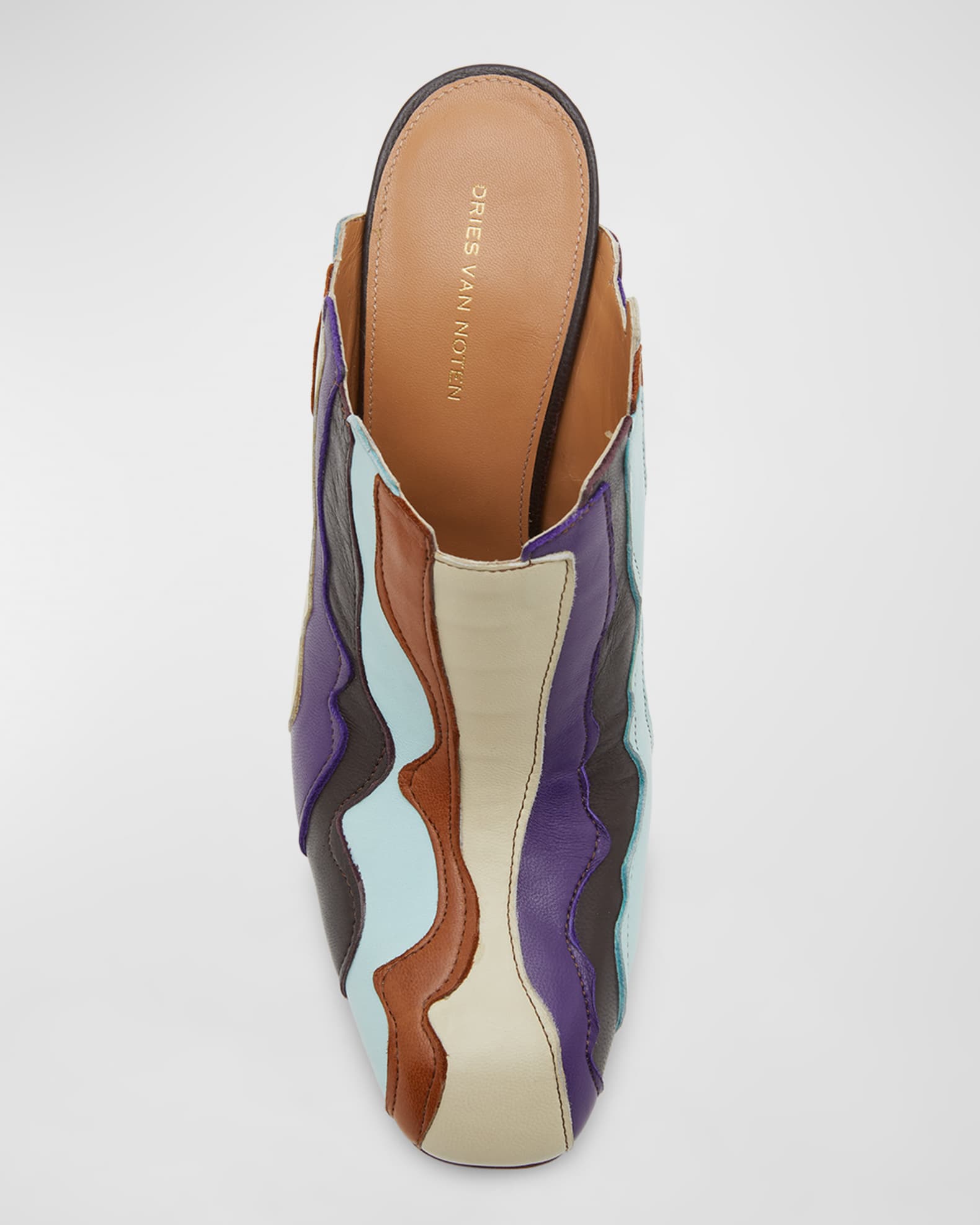 Dries Van Noten Patchwork Colorblock Metallic-Heel Mules | Neiman Marcus