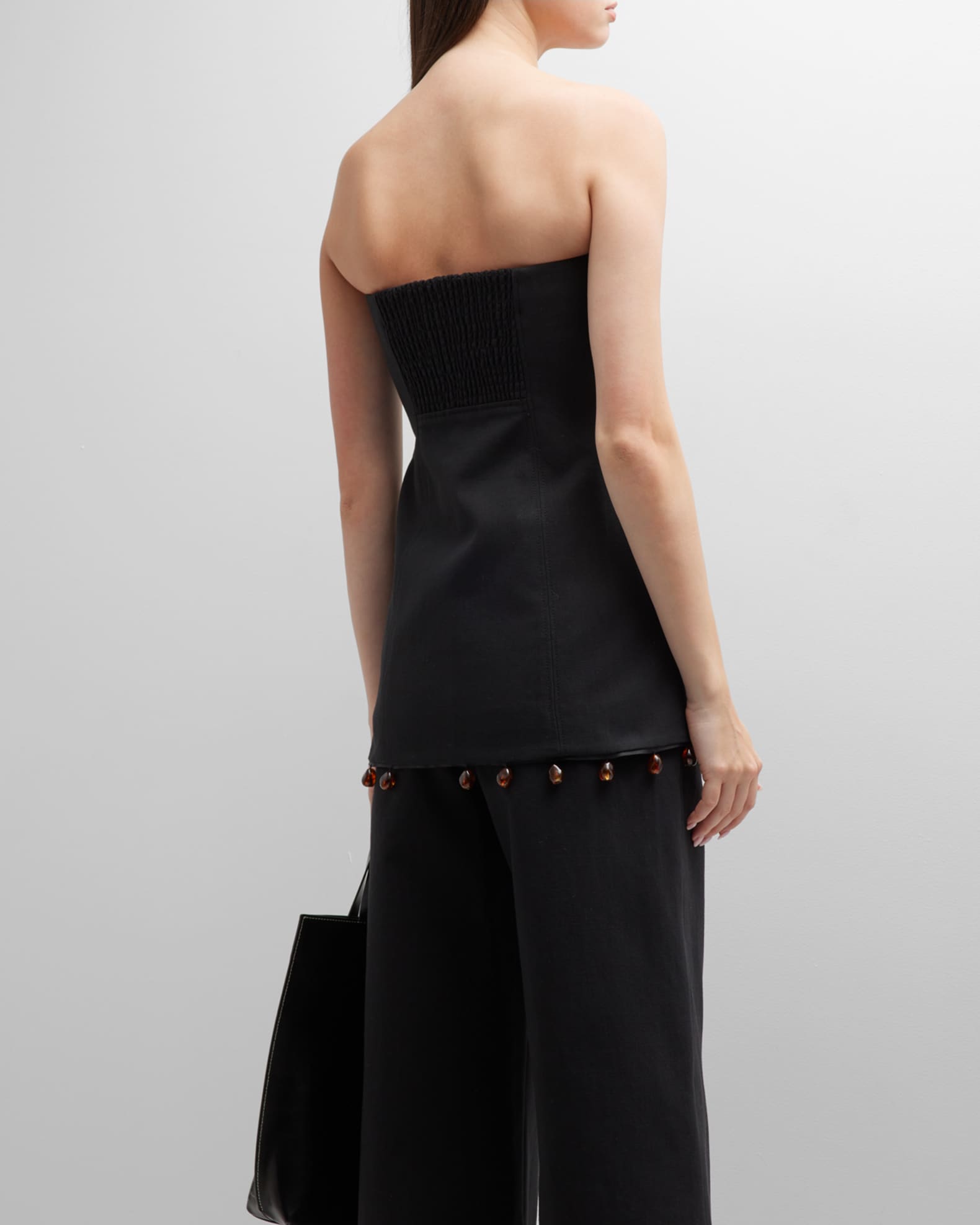 Ganni Strapless Beaded Suiting Top | Neiman Marcus
