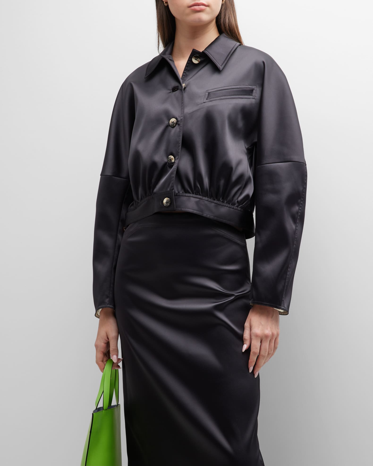 Ganni Double-Satin Cropped Jacket | Neiman Marcus