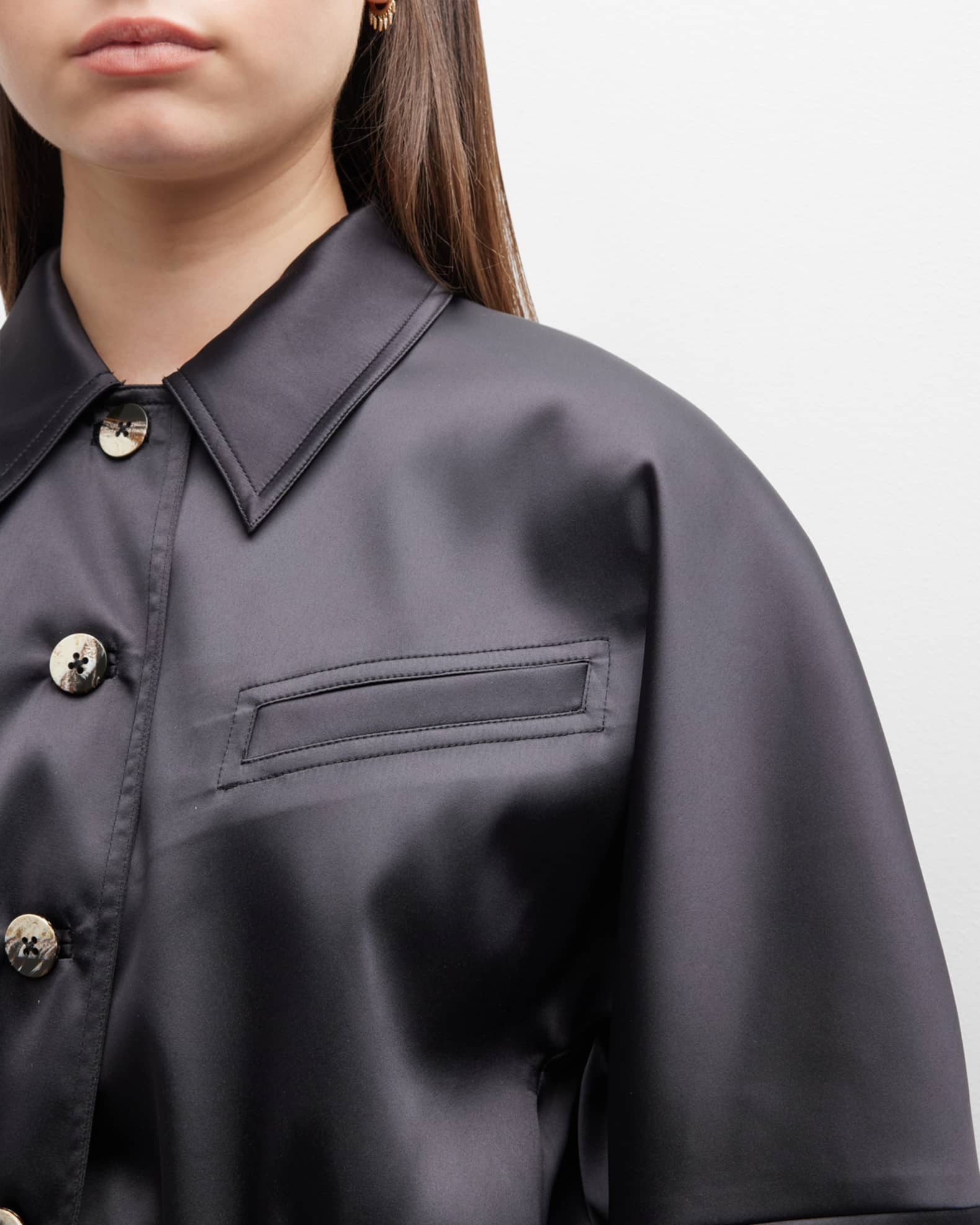 Ganni Double-Satin Cropped Jacket | Neiman Marcus