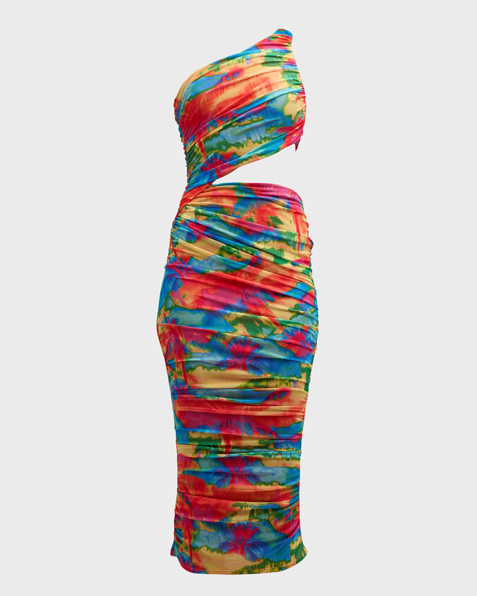 SER.O.YA Imani One-Shoulder Ruched Cut-Out Midi Bodycon Dress | Neiman Marcus