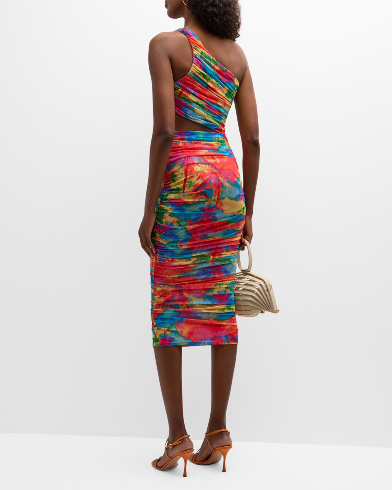 SER.O.YA Imani One-Shoulder Ruched Cut-Out Midi Bodycon Dress | Neiman Marcus