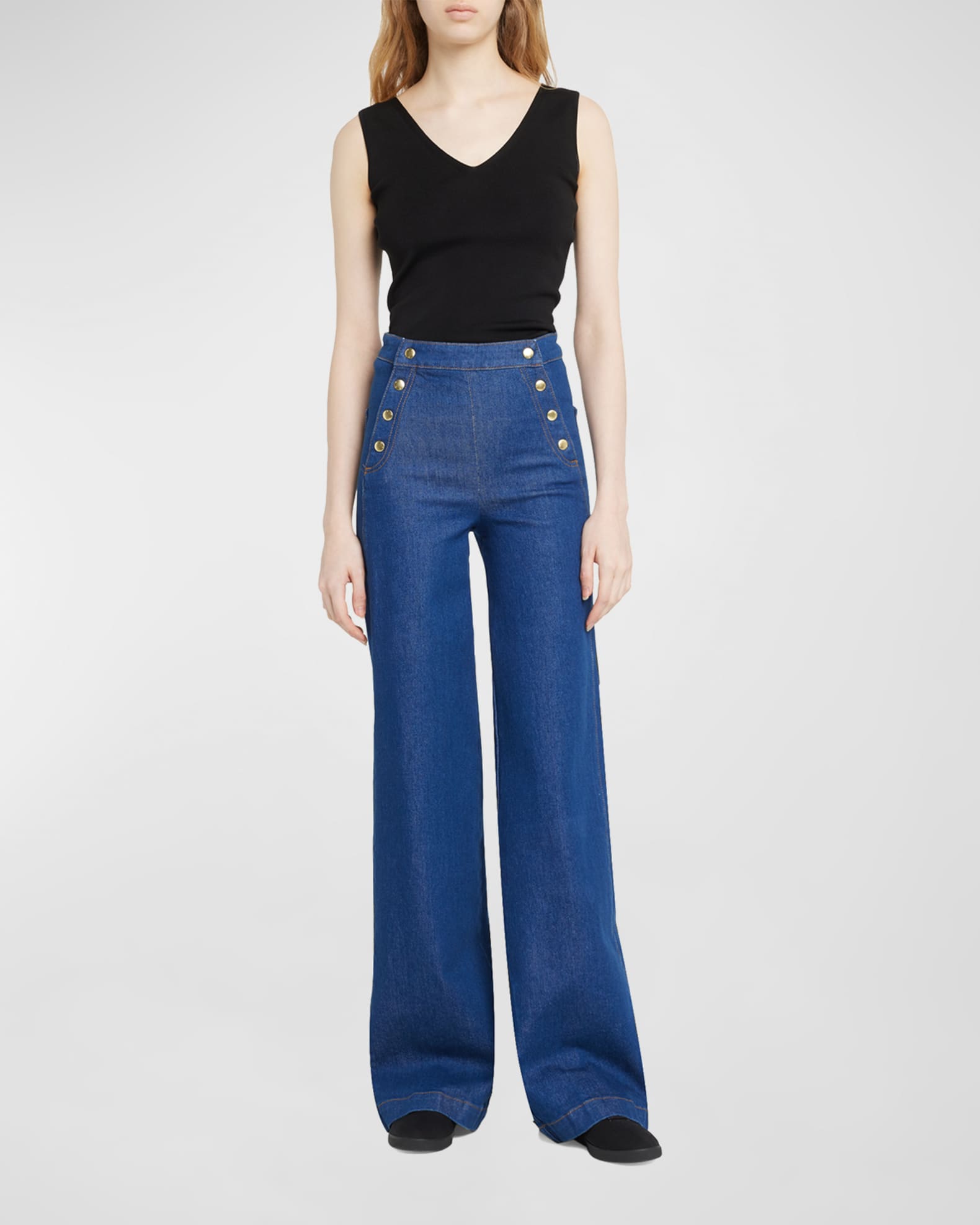 FRAME Wide-Leg Sailor Snap Jeans | Neiman Marcus
