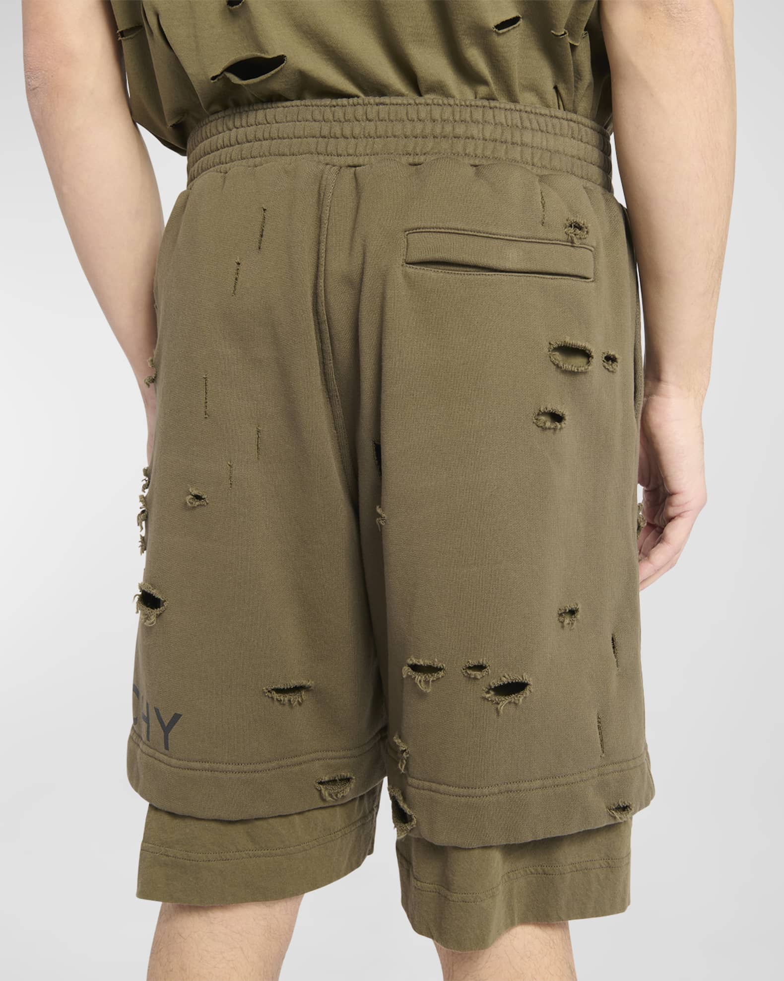 Givenchy Men's Double-Layer Destroyed Sweat Shorts | Neiman Marcus