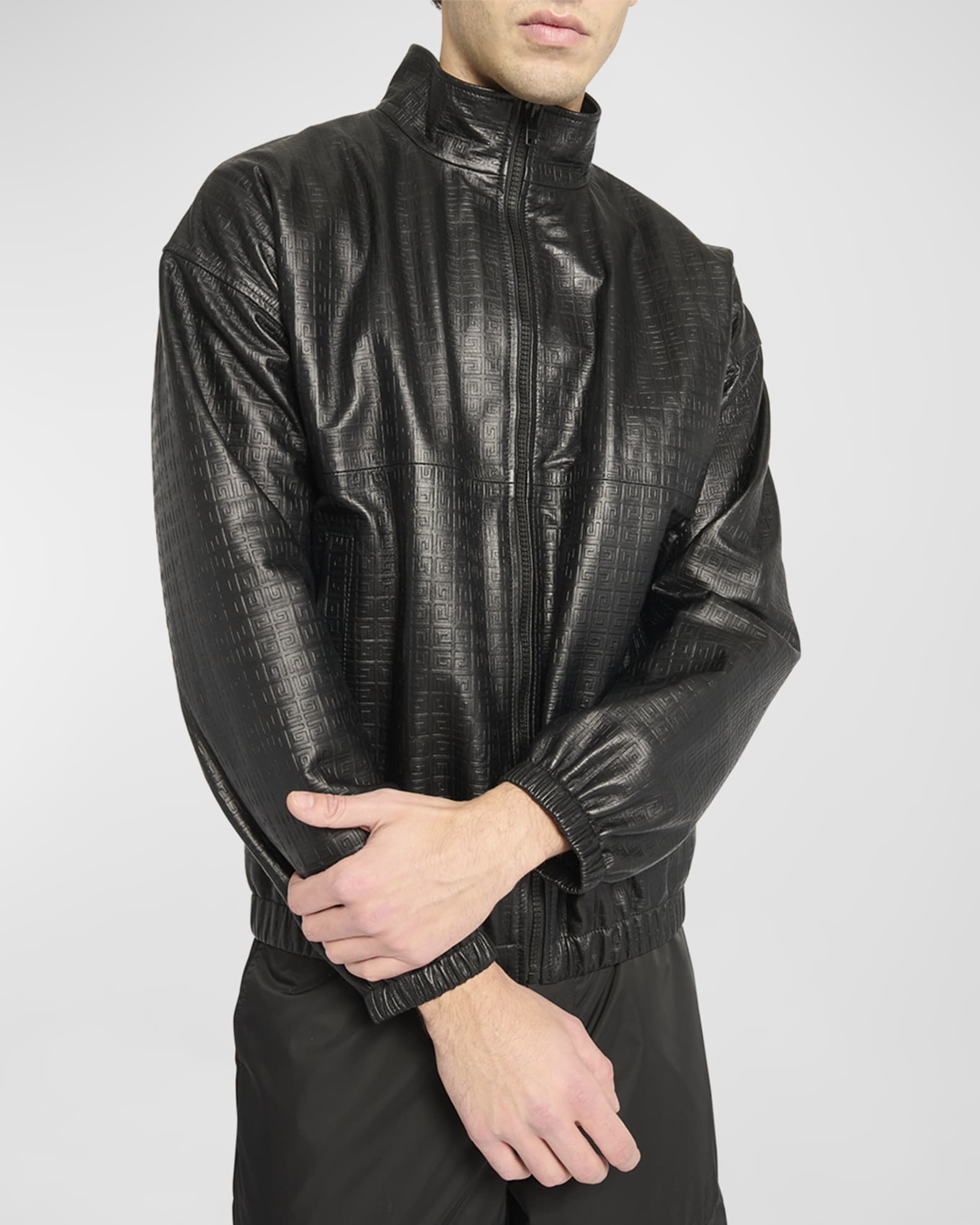 Givenchy Men's 4G Leather Track Jacket | Neiman Marcus