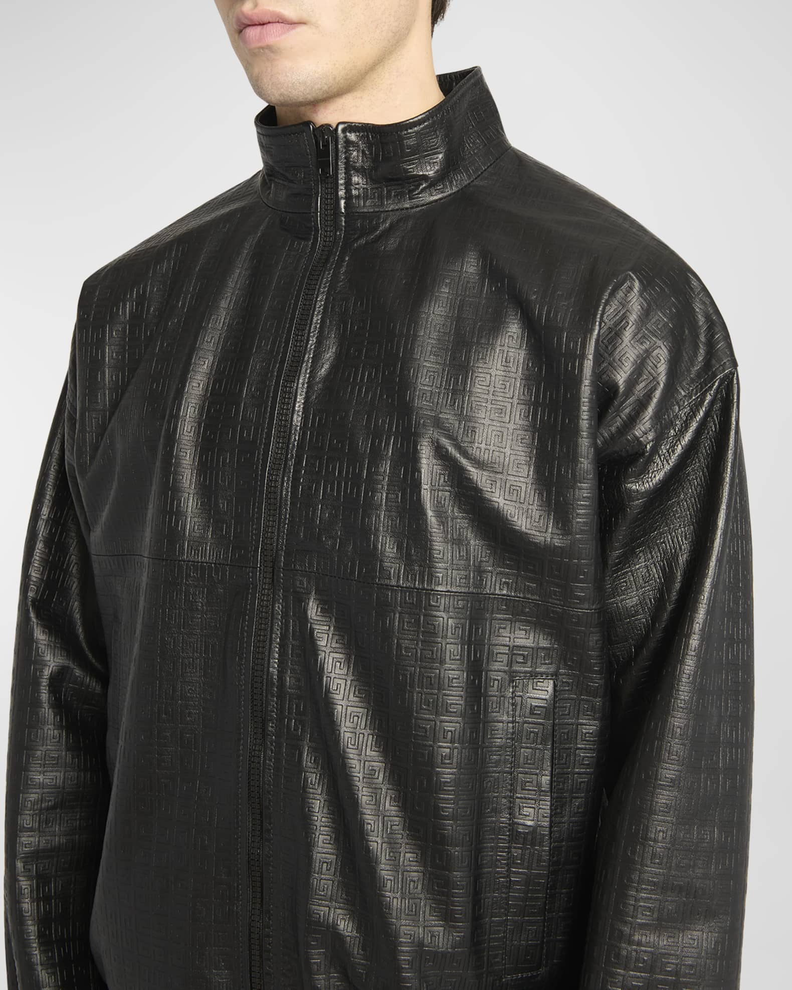 Givenchy Men's 4G Leather Track Jacket | Neiman Marcus