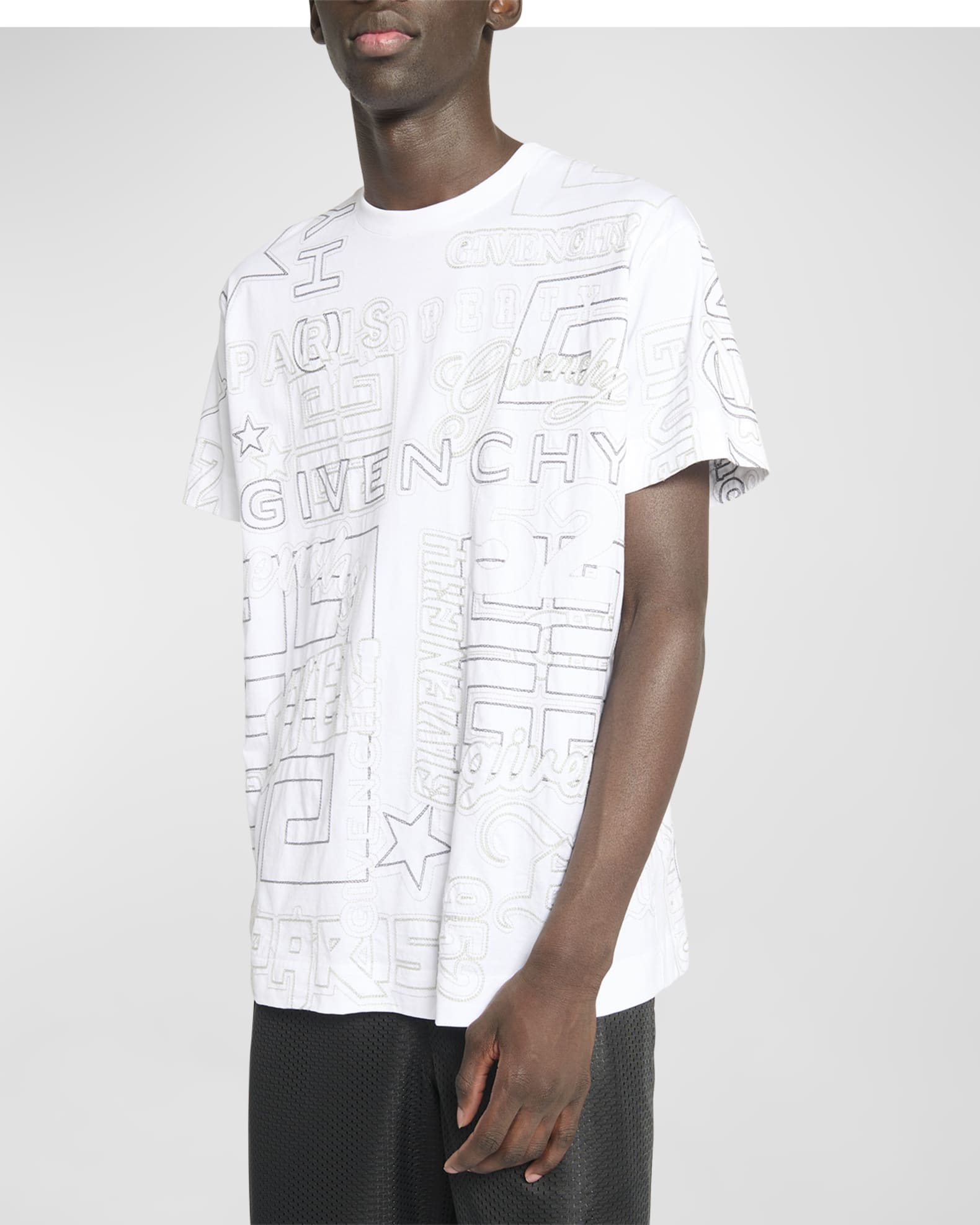 Givenchy Men's Oversized Embroidered Logo T-Shirt | Neiman Marcus