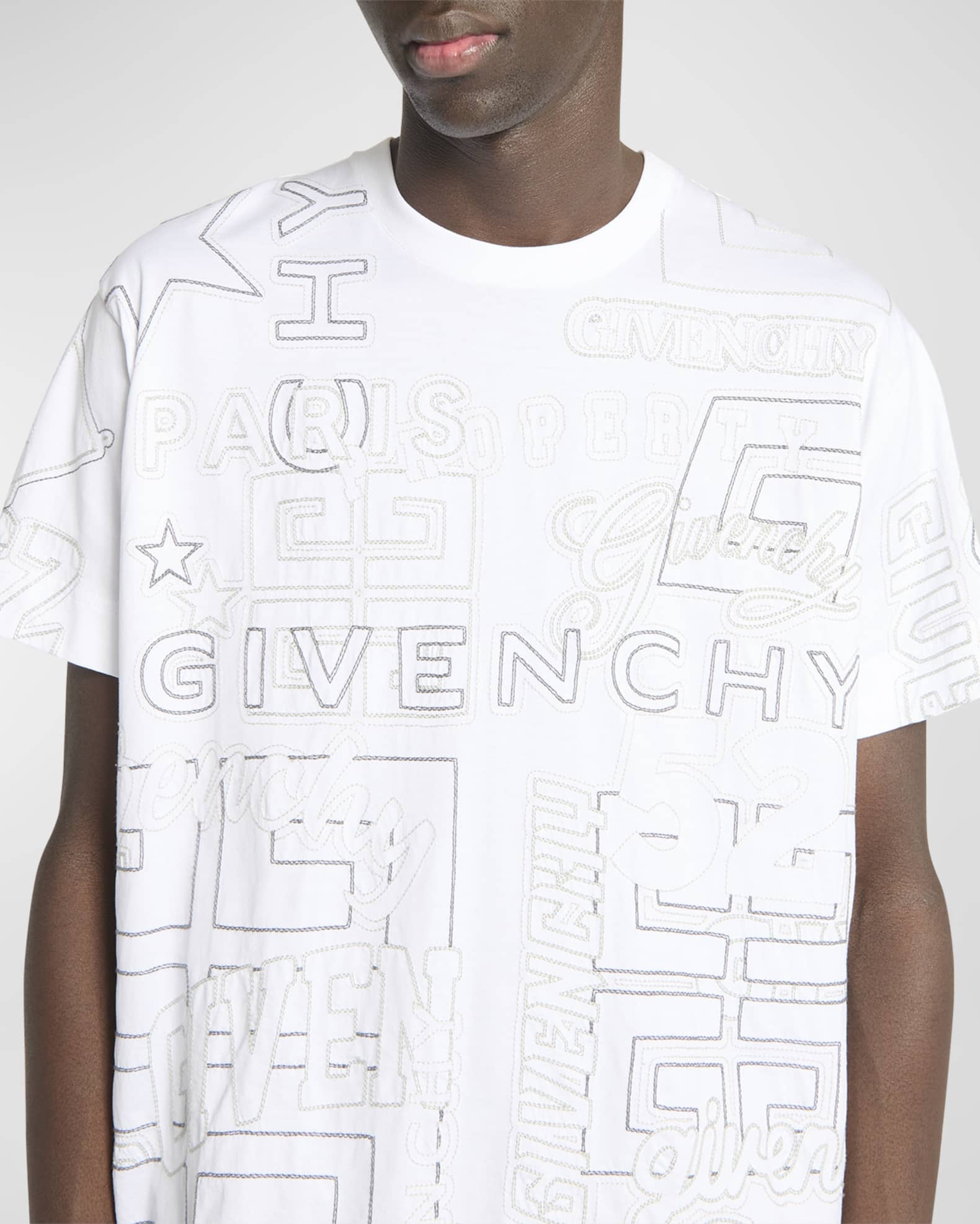 Givenchy Men's Oversized Embroidered Logo T-Shirt | Neiman Marcus