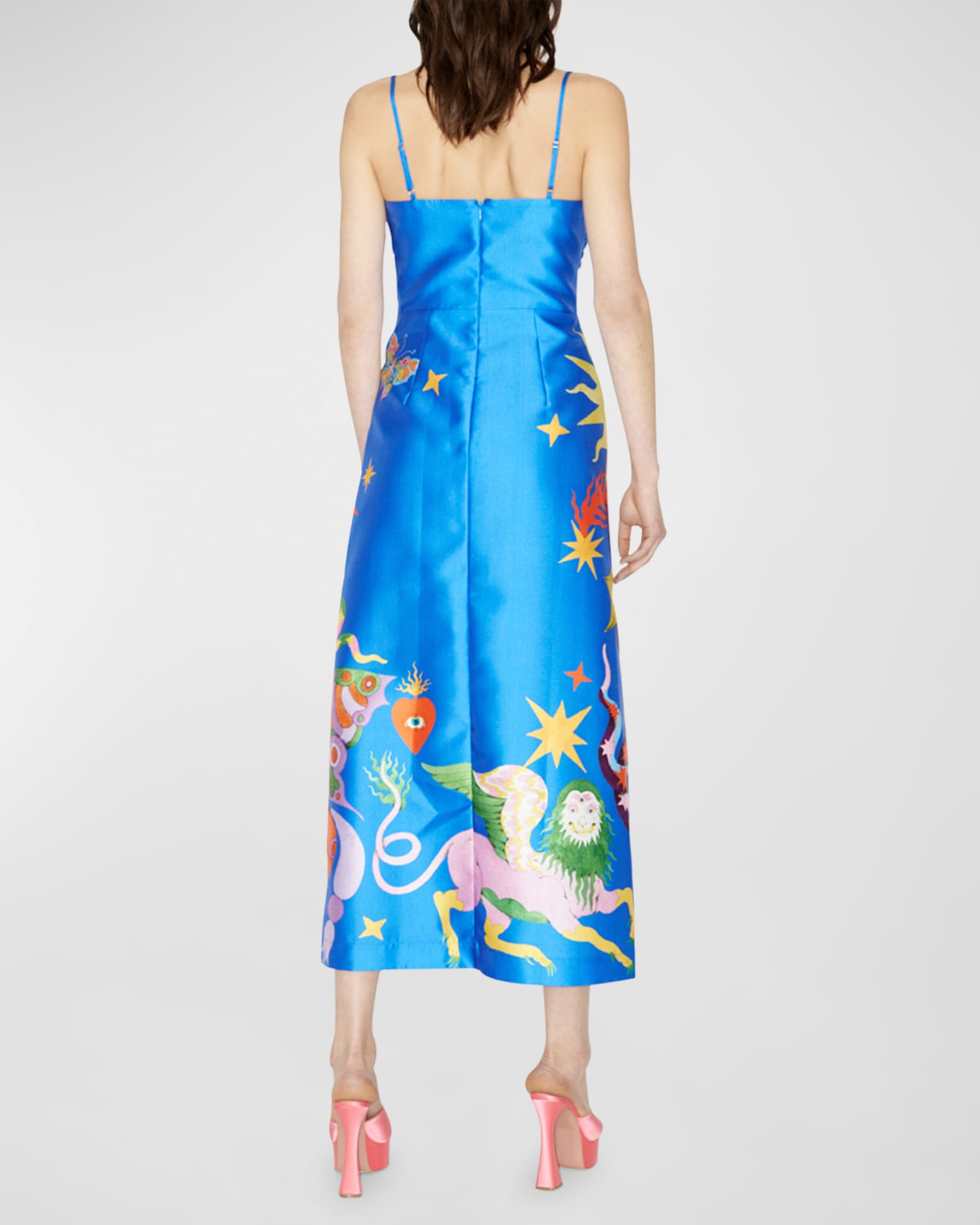 ALEMAIS Guardian Printed Satin Keyhole Midi Dress | Neiman Marcus