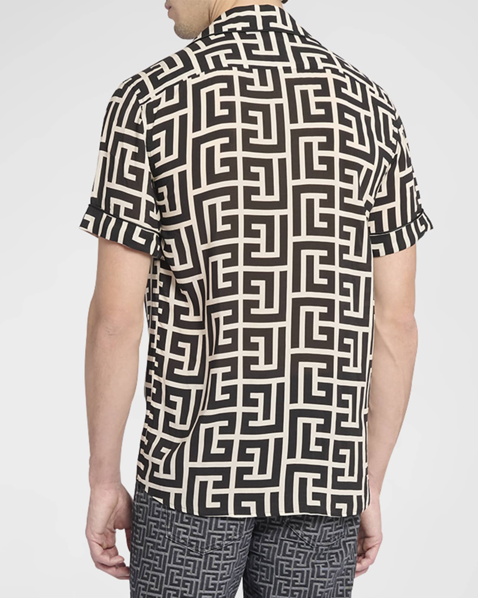 Balmain Men's Macro Monogram Pajama Shirt | Neiman Marcus