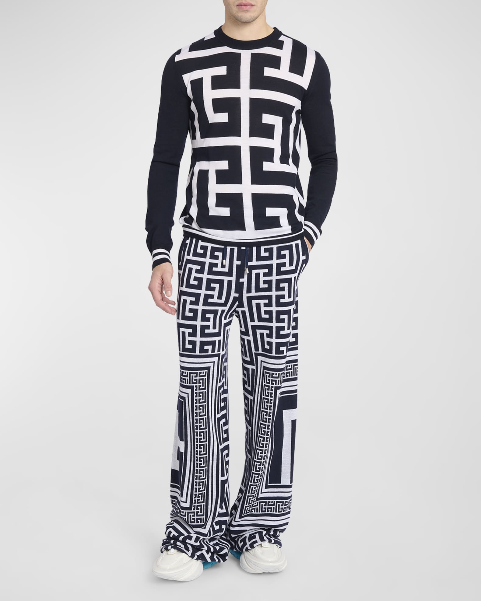 Balmain Men's Maxi Monogram Scarf Sweater | Neiman Marcus