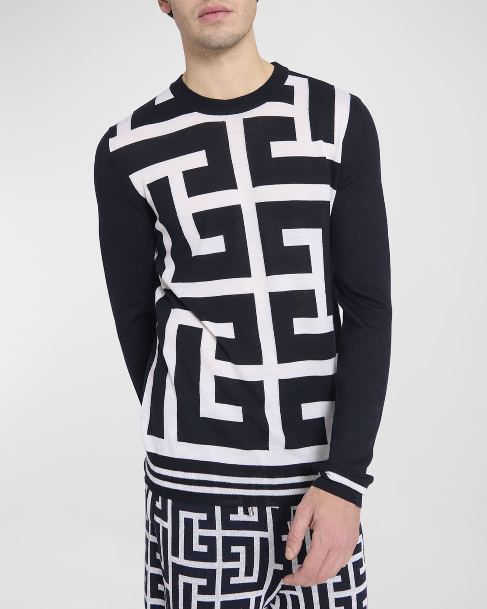 Balmain Men's Maxi Monogram Scarf Sweater | Neiman Marcus