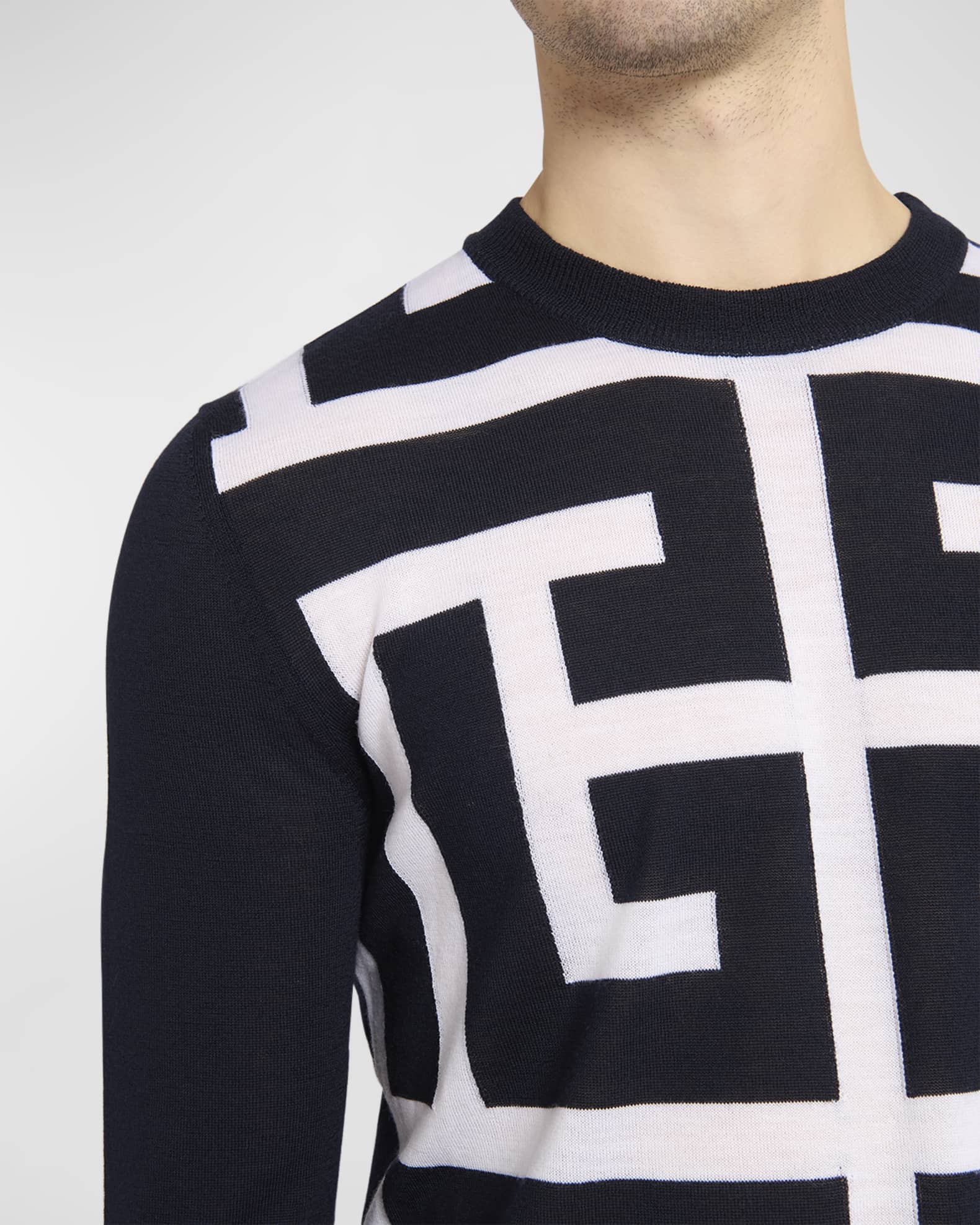 Balmain Men's Maxi Monogram Scarf Sweater | Neiman Marcus