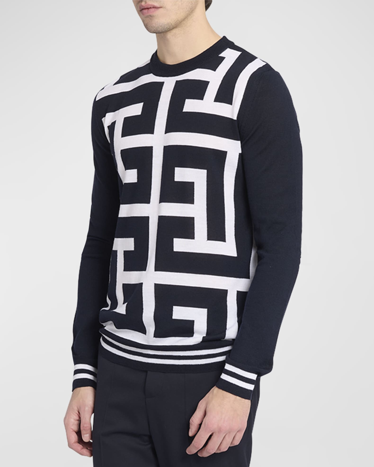 Balmain Men's Maxi Monogram Wool Sweater | Neiman Marcus