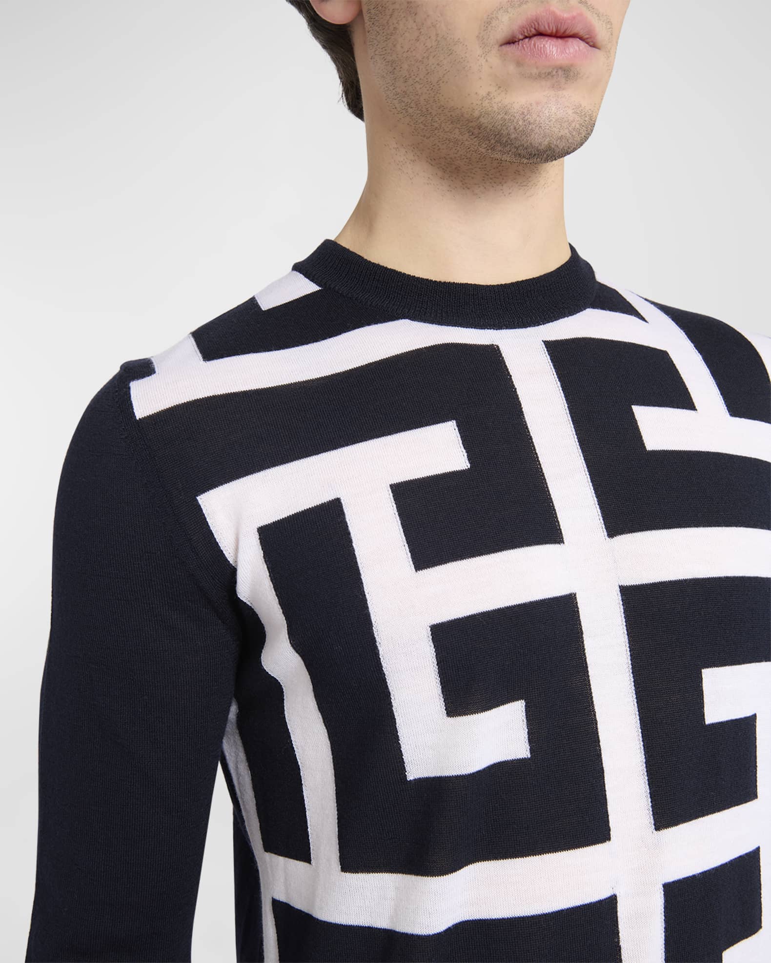 Balmain Men's Maxi Monogram Wool Sweater | Neiman Marcus