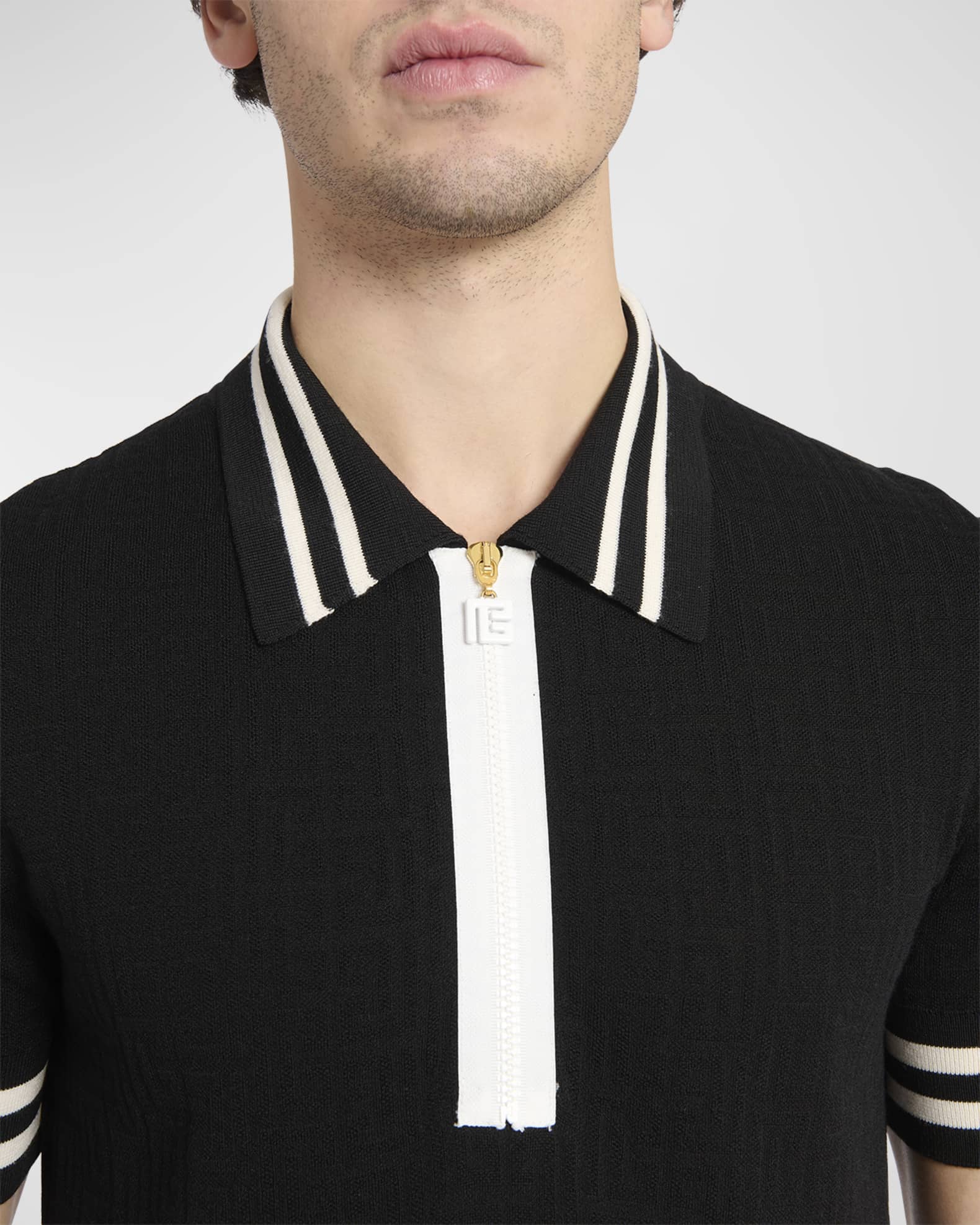 Balmain Men's Monogram Jacquard Polo Shirt | Neiman Marcus