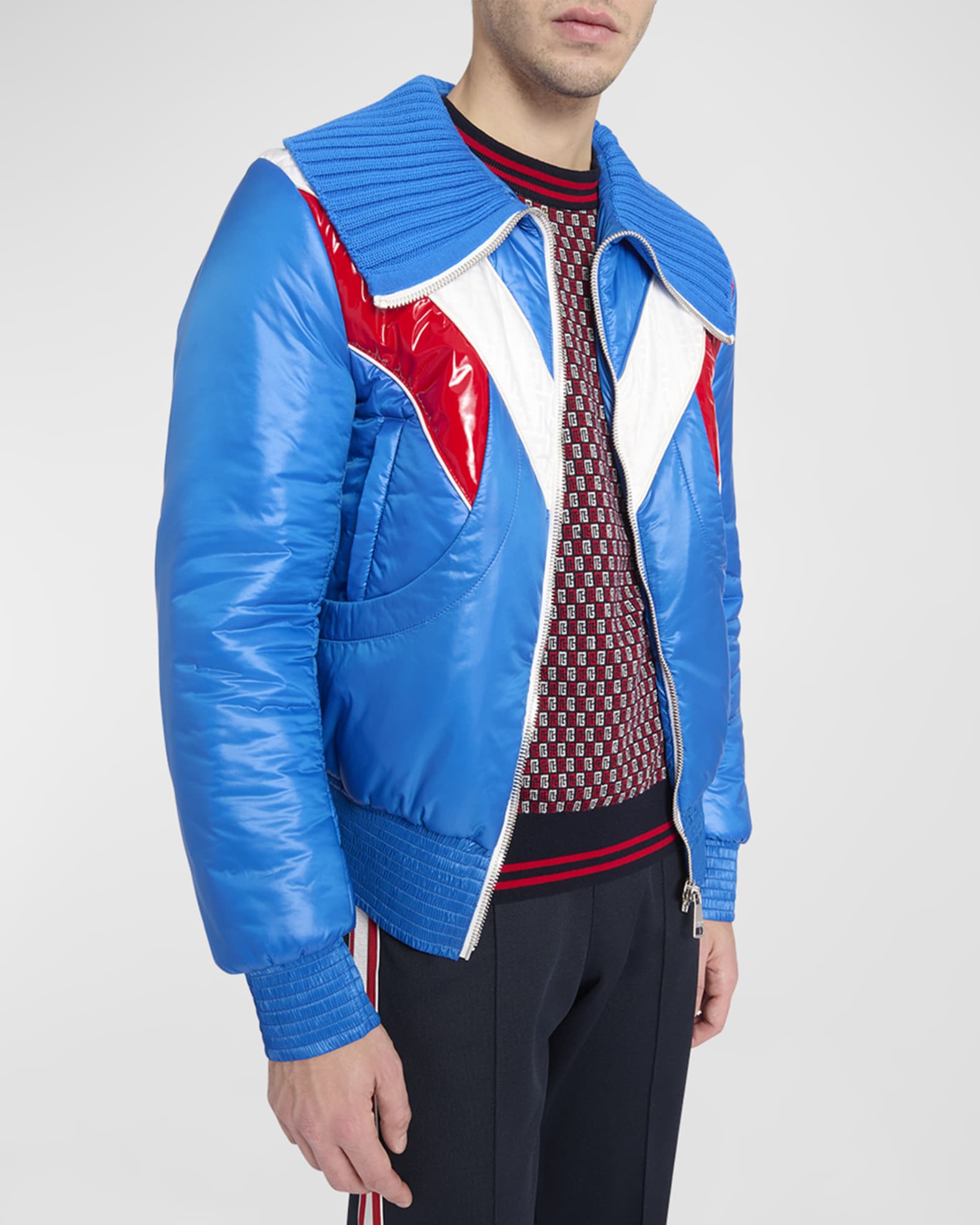 Balmain Men's Multi-Cut Retro Nylon Puffer Jacket | Neiman Marcus