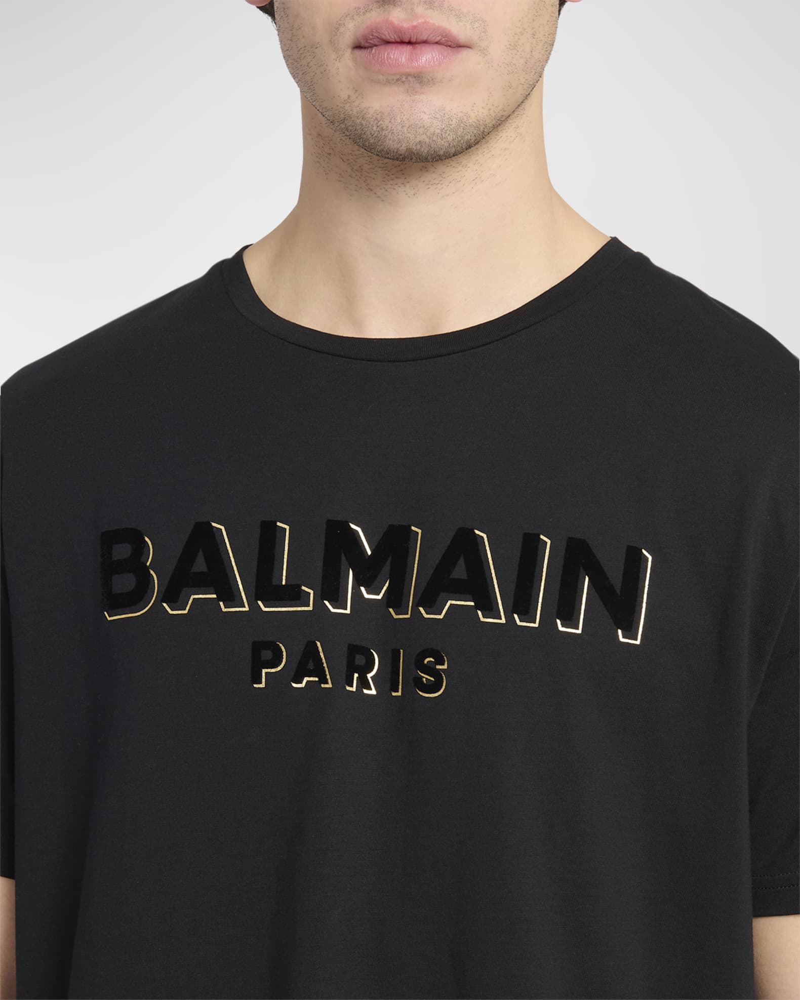 Balmain Men's Flocked Logo T-Shirt | Neiman Marcus
