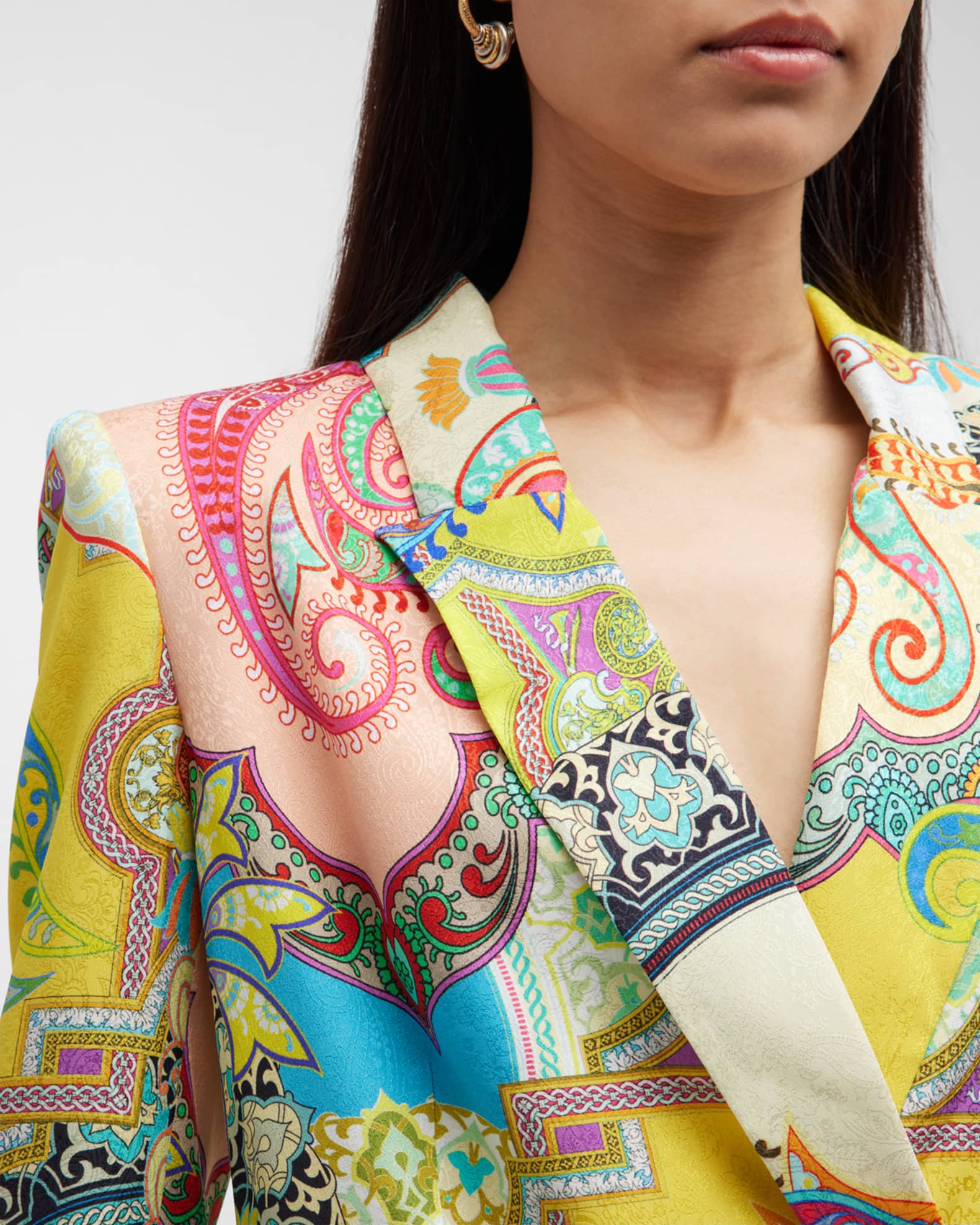 Adriana Iglesias Cyra Paisley-Jacquard Double-Breasted Blazer Jacket | Neiman Marcus