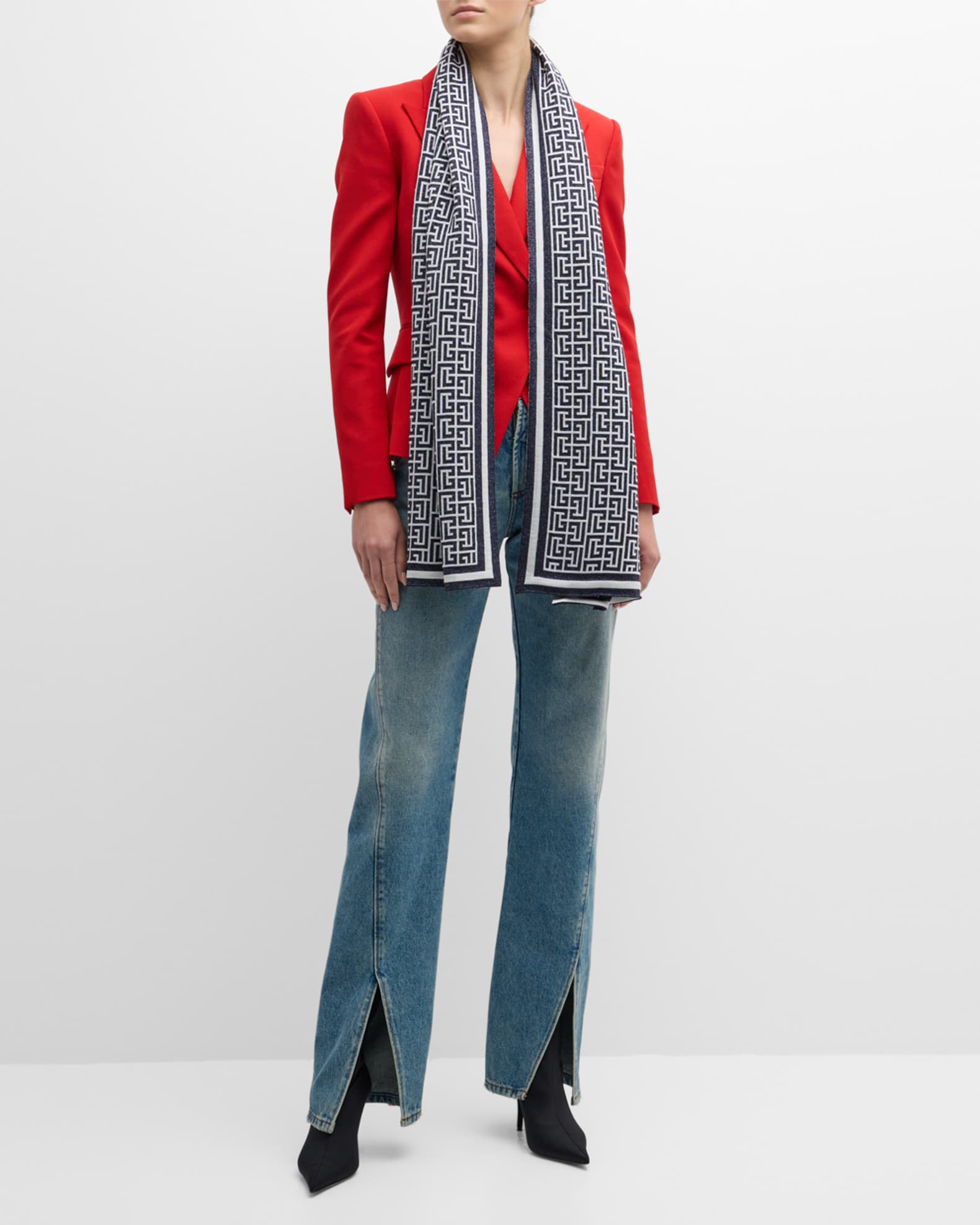 Balmain Monogram Wool Scarf | Neiman Marcus