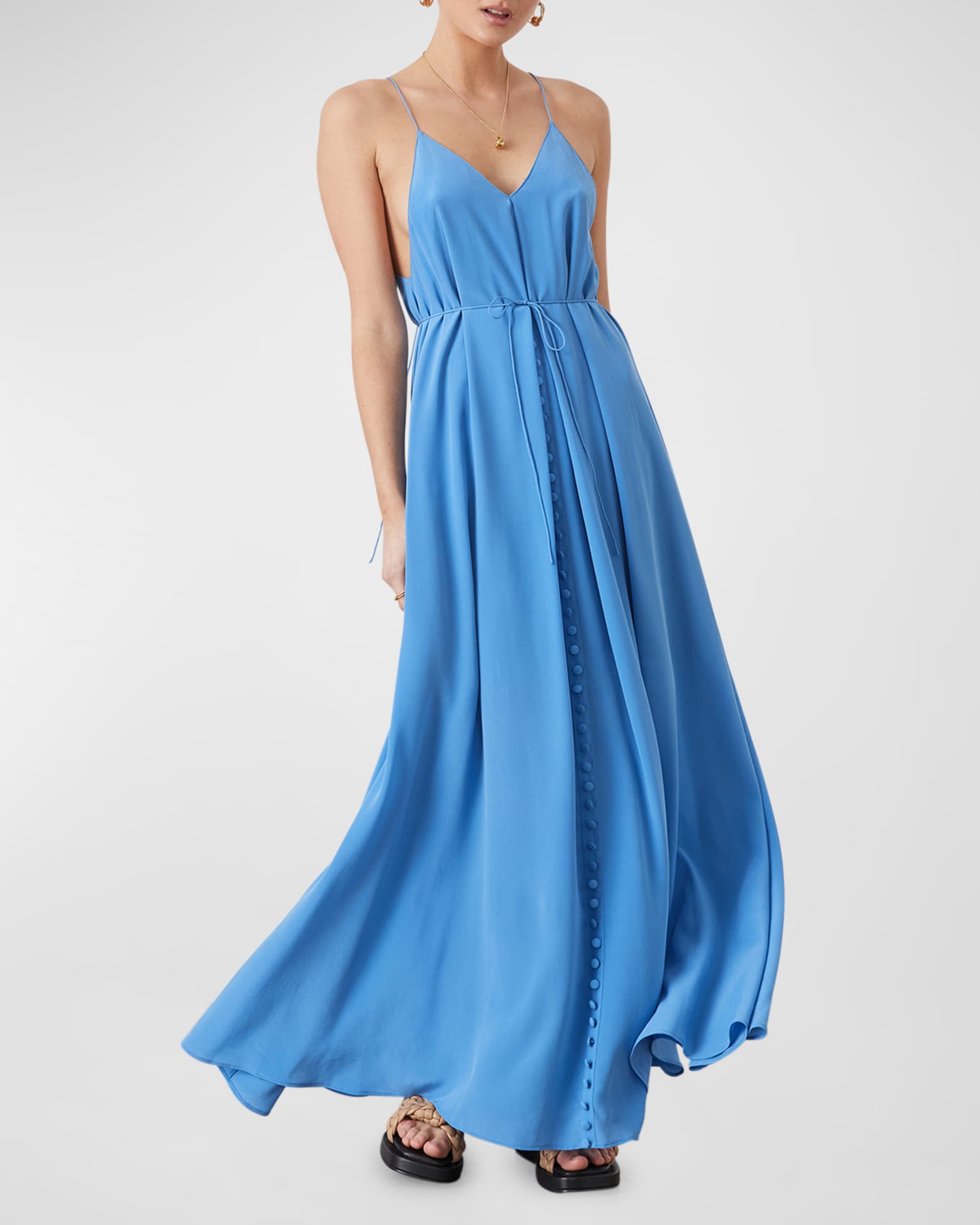 JOSLIN Isobel Button-Front Silk Trapeze Maxi Dress | Neiman Marcus