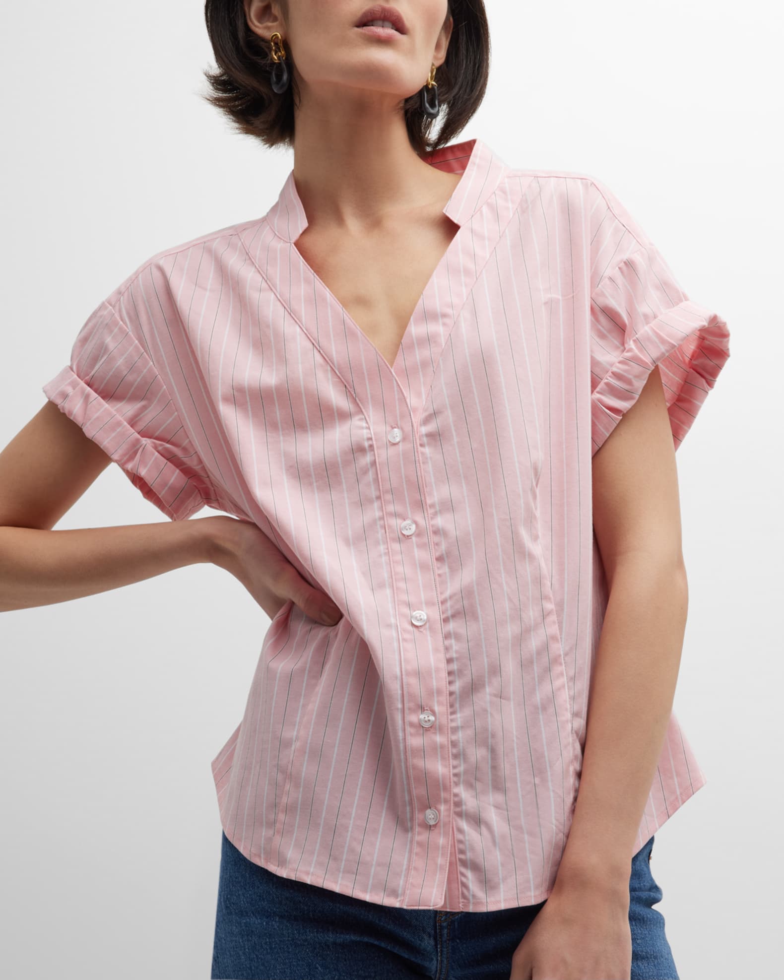 Finley Diamond Striped Short-Sleeve Shirt | Neiman Marcus