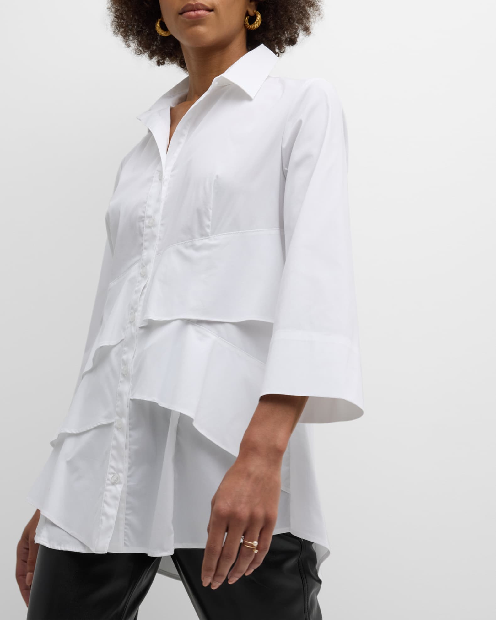 Finley Jenna Button-Down Ruffle Poplin Top | Neiman Marcus