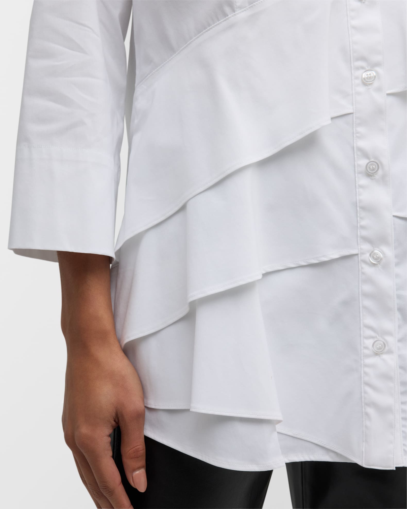 Finley Jenna Button-Down Ruffle Poplin Top | Neiman Marcus