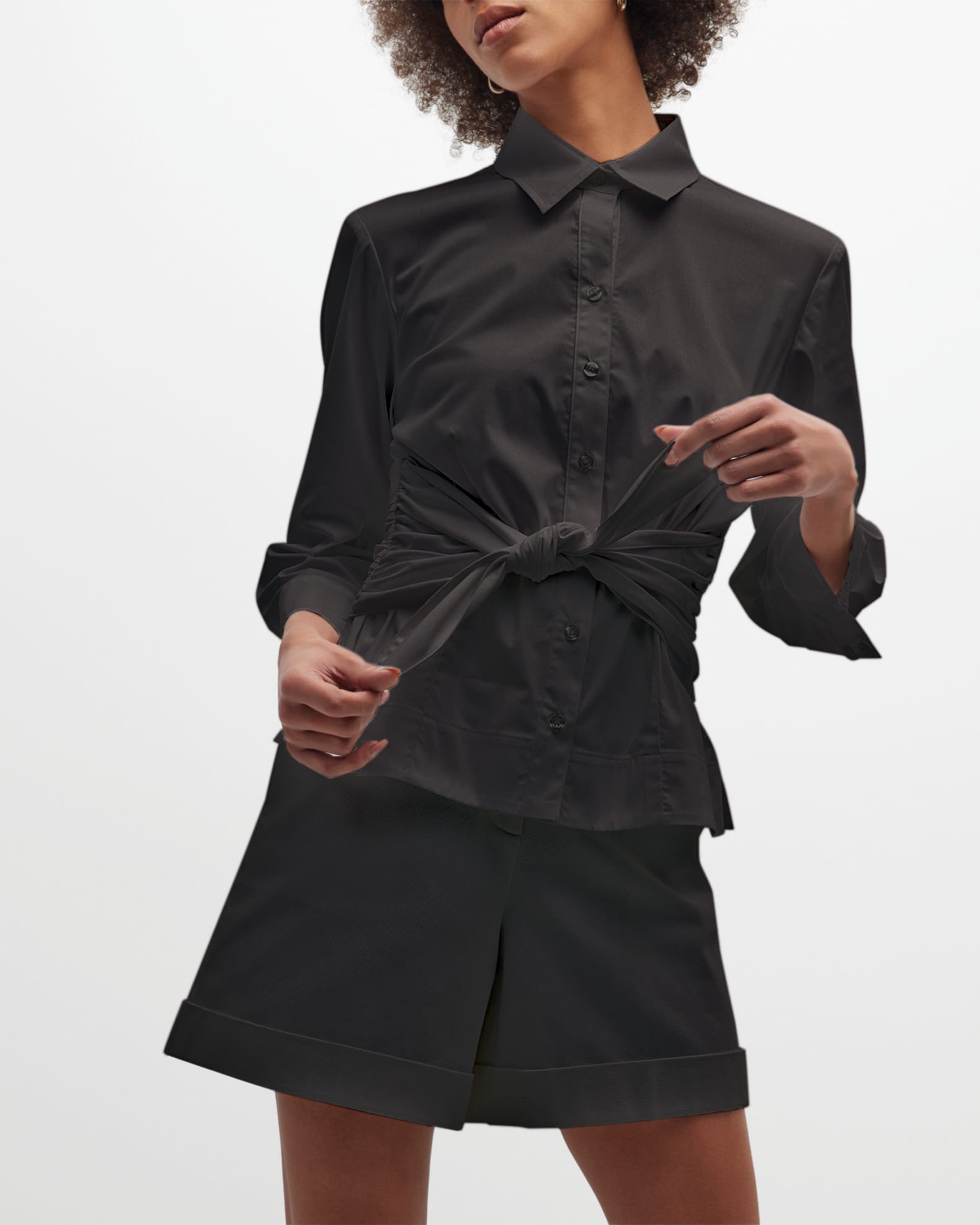 Finley Ellis Tie-Waist Cotton Poplin Shirt | Neiman Marcus