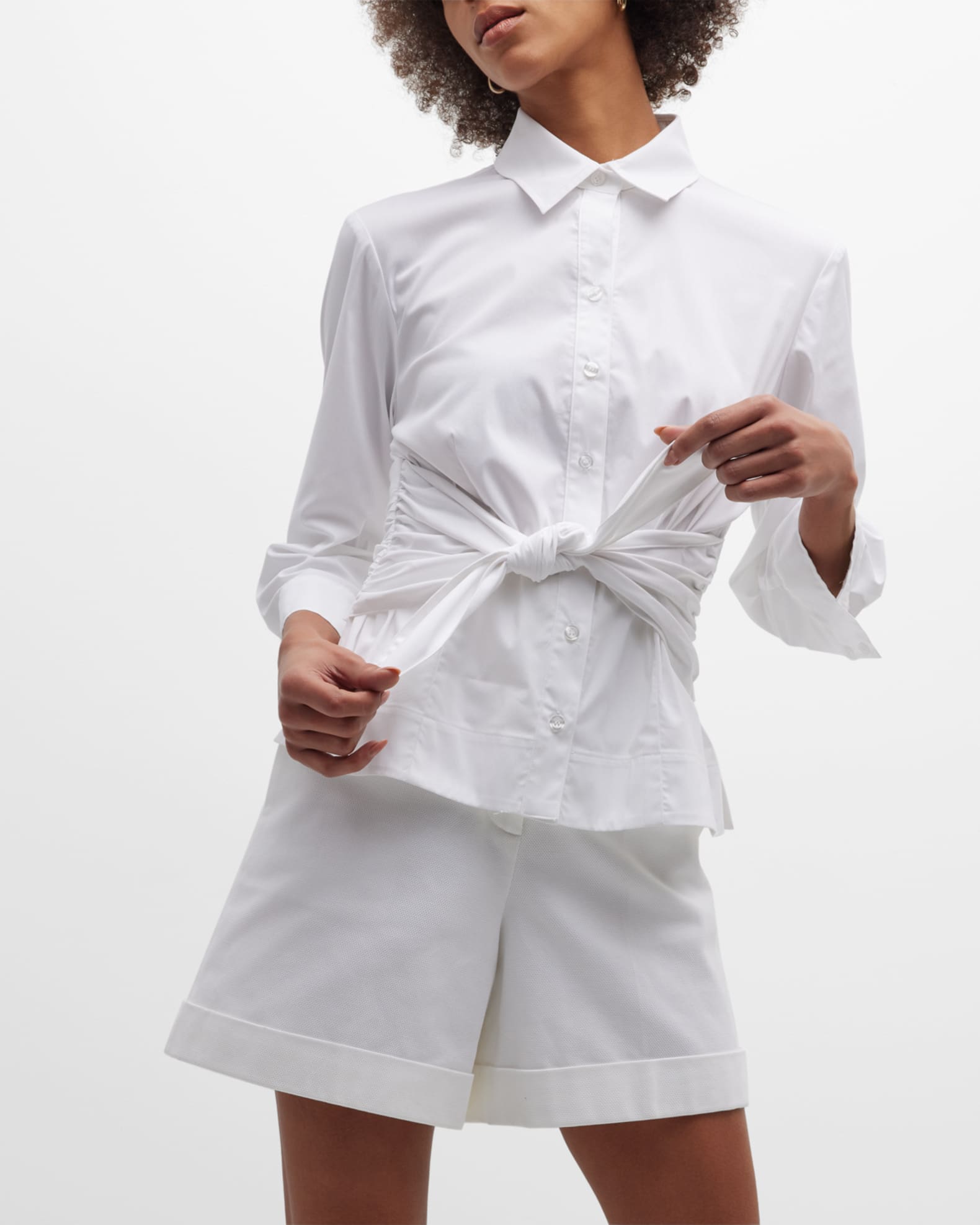 Finley Ellis Tie-Waist Cotton Poplin Shirt | Neiman Marcus